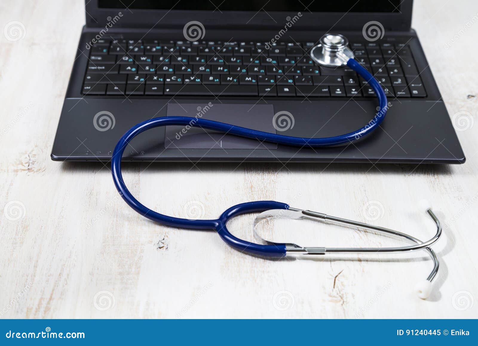 Stethoscope on a laptop stock image. Image of document - 91240445