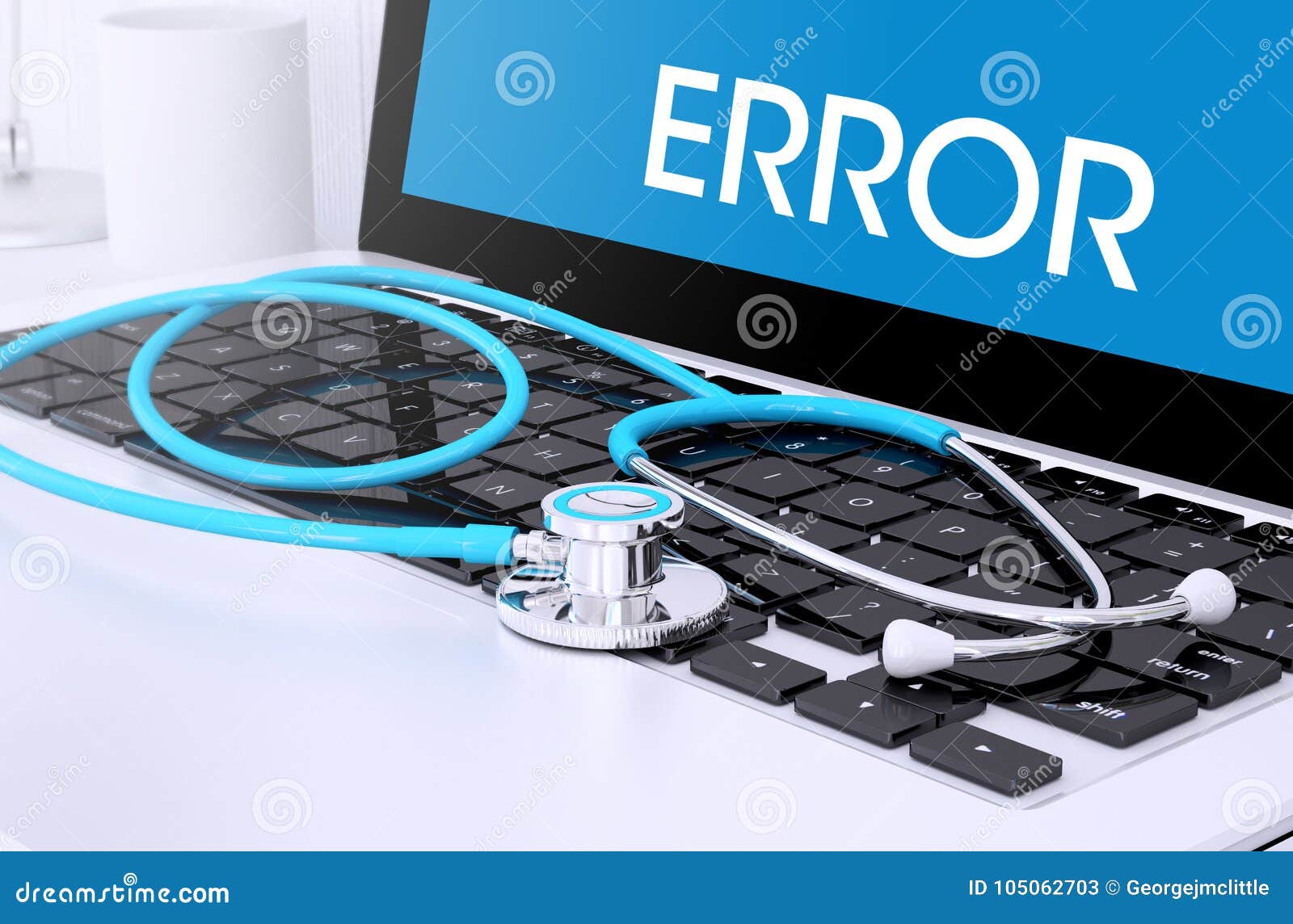 Stethoscope on Laptop Keyboard with Screen Showing Error Stock Image ...