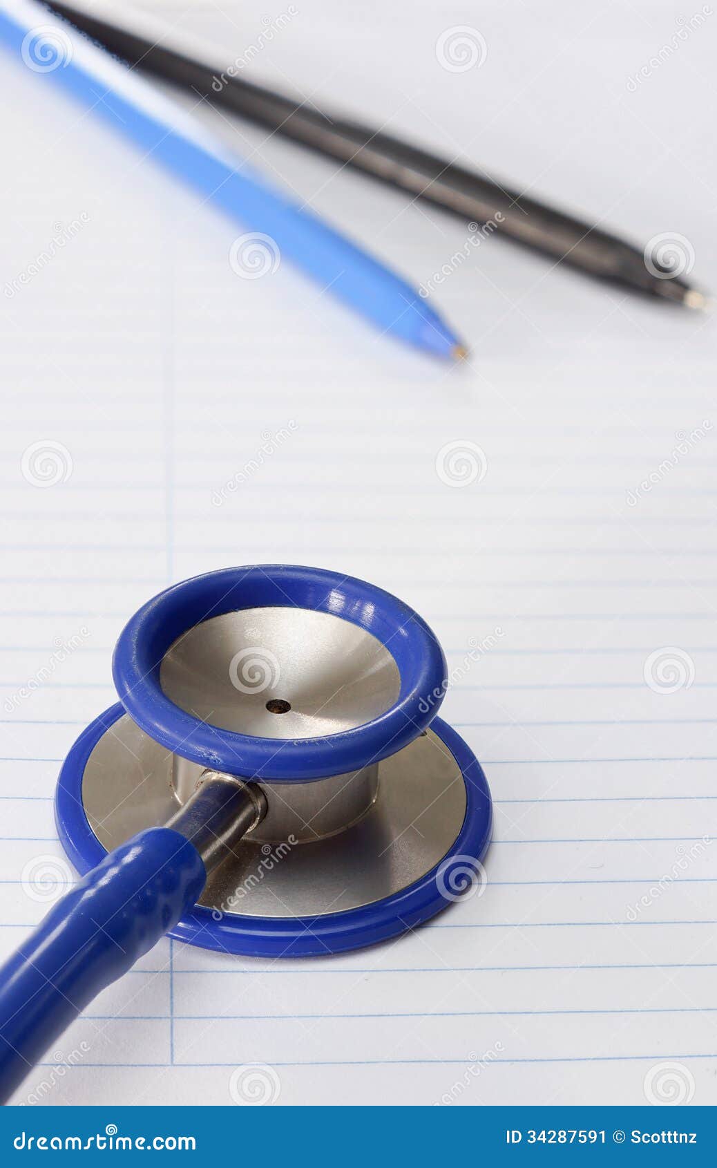 A Stethoscope on Lined Study Paper Stock Image - Image of education ...