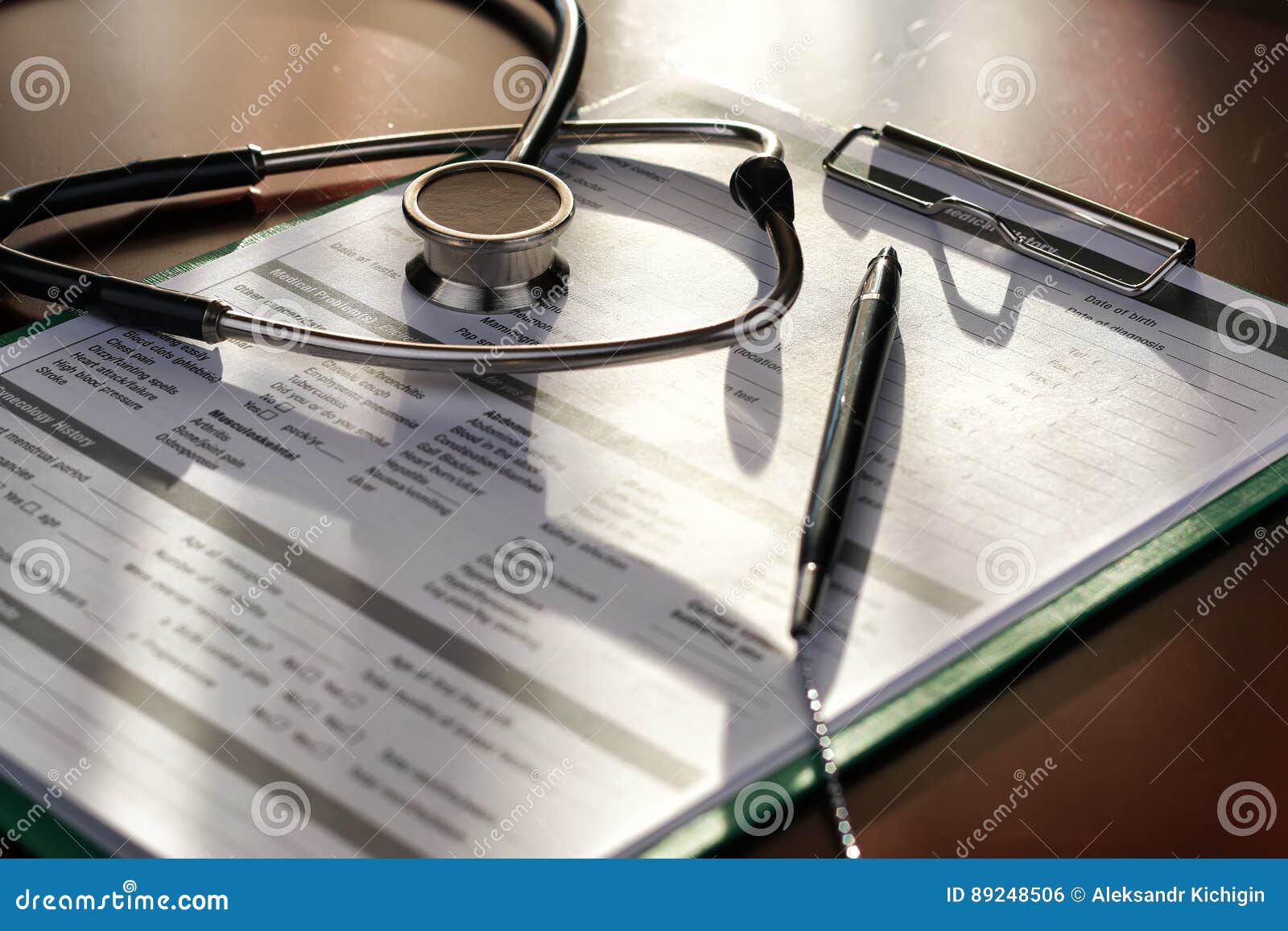Medical Documents. Doctor With Stethoscope At Hospital. Girl With ...