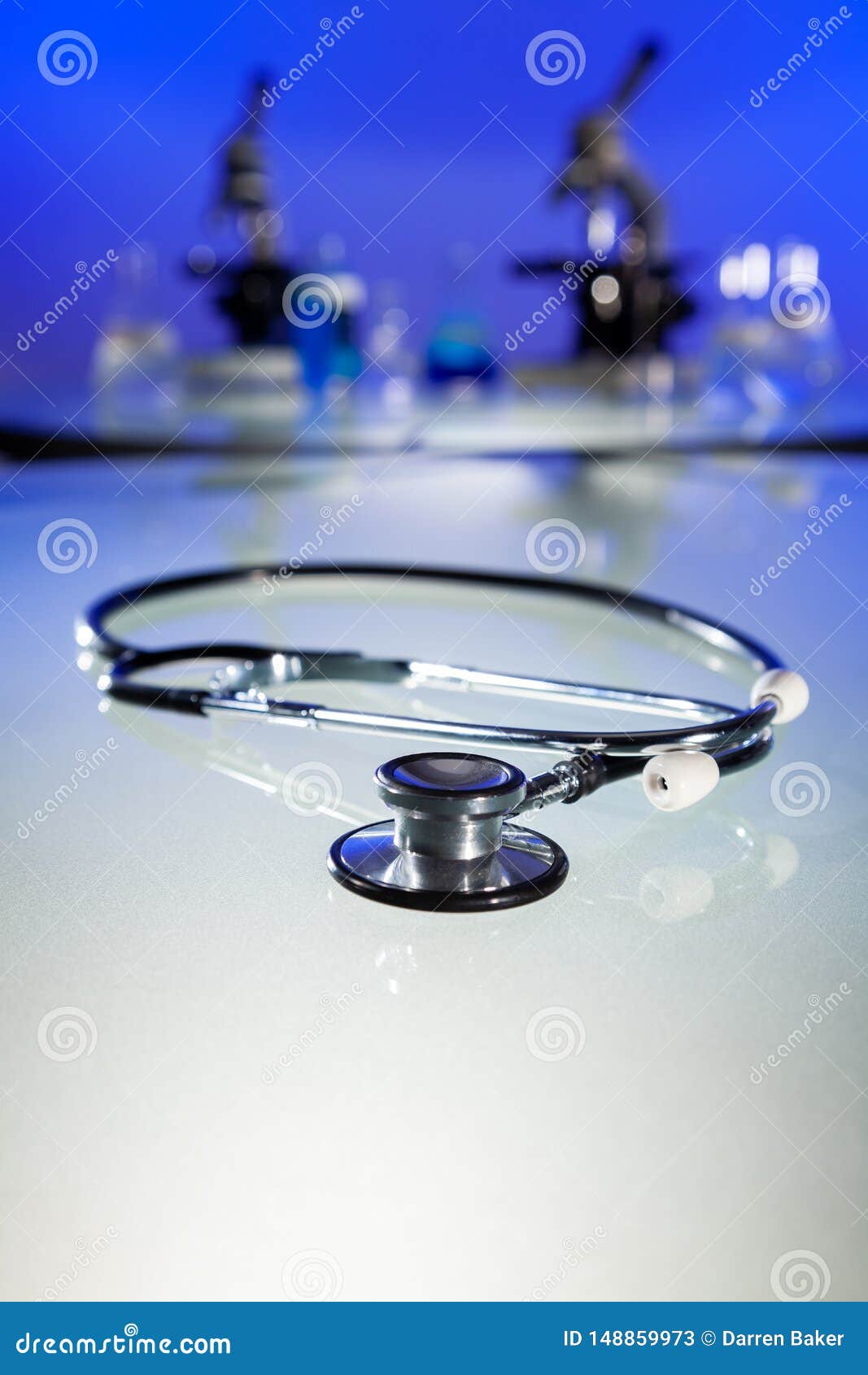 Stethoscope and Microscopes in a Medical Research Lab or Laboratory ...