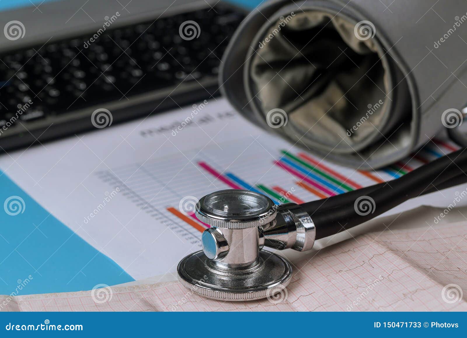 Stethoscope on the Modern Electric Tonometer Table with Wireless ...