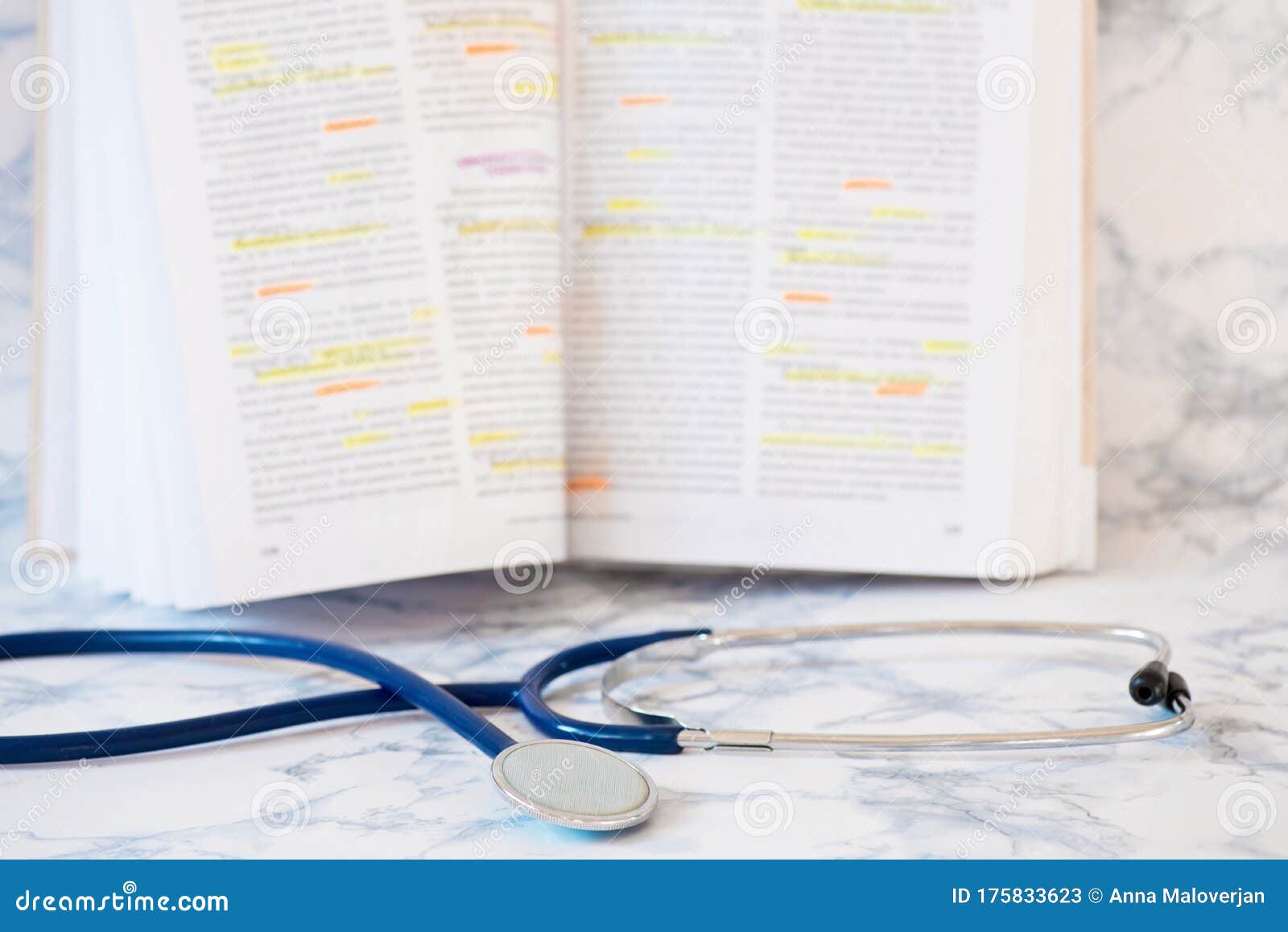 Stethoscope and book stock image. Image of hospital - 175833623