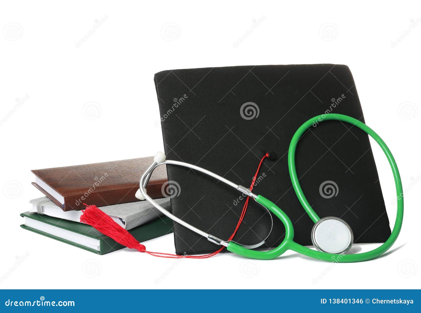 Stethoscope And Graduation Hat On White Background, Top View. Royalty ...
