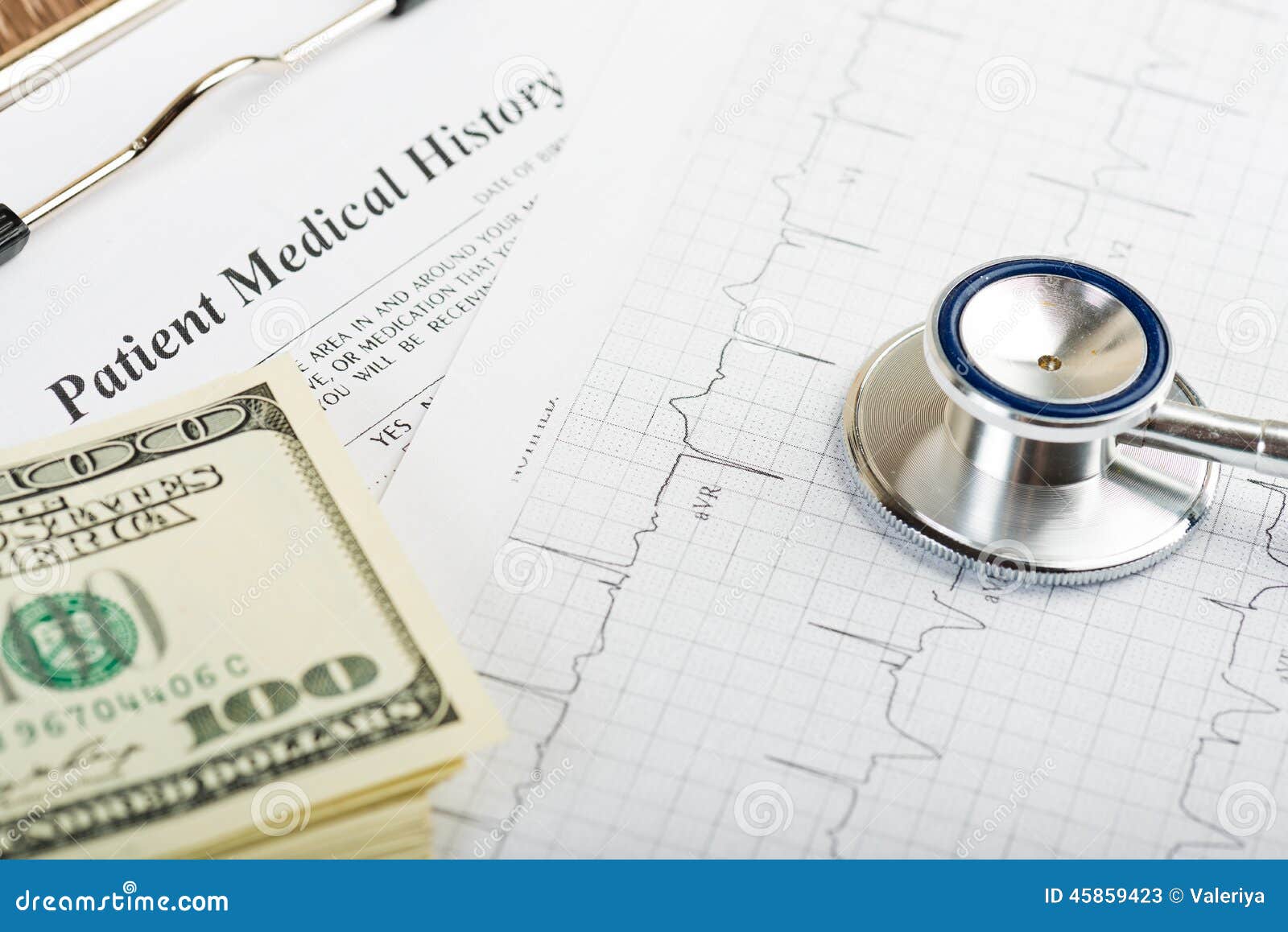 Stethoscope Over Ecg Graph and 100 Dollar Stock Image - Image of heart ...