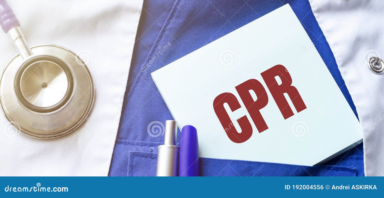 Stethoscope, Pens and Note with Text CPR on the Doctor Uniform Stock ...