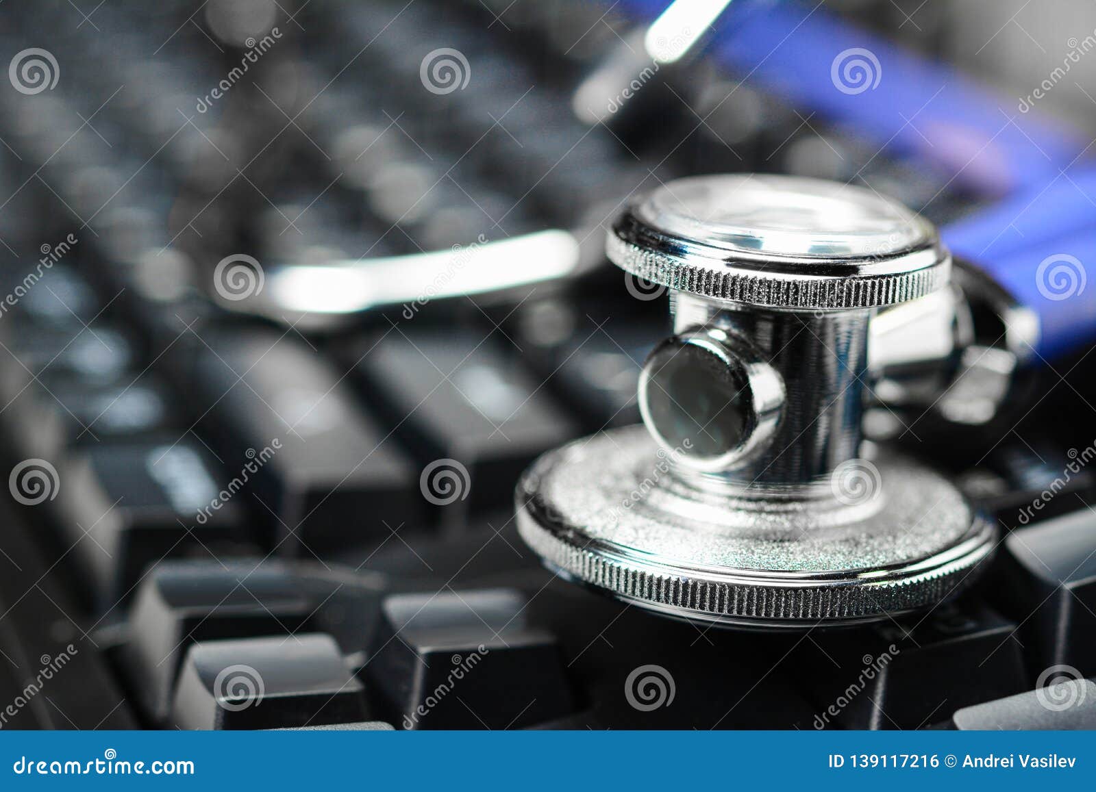 Stethoscope or Phonendoscope on Professional Computer Keyboard. Medical ...