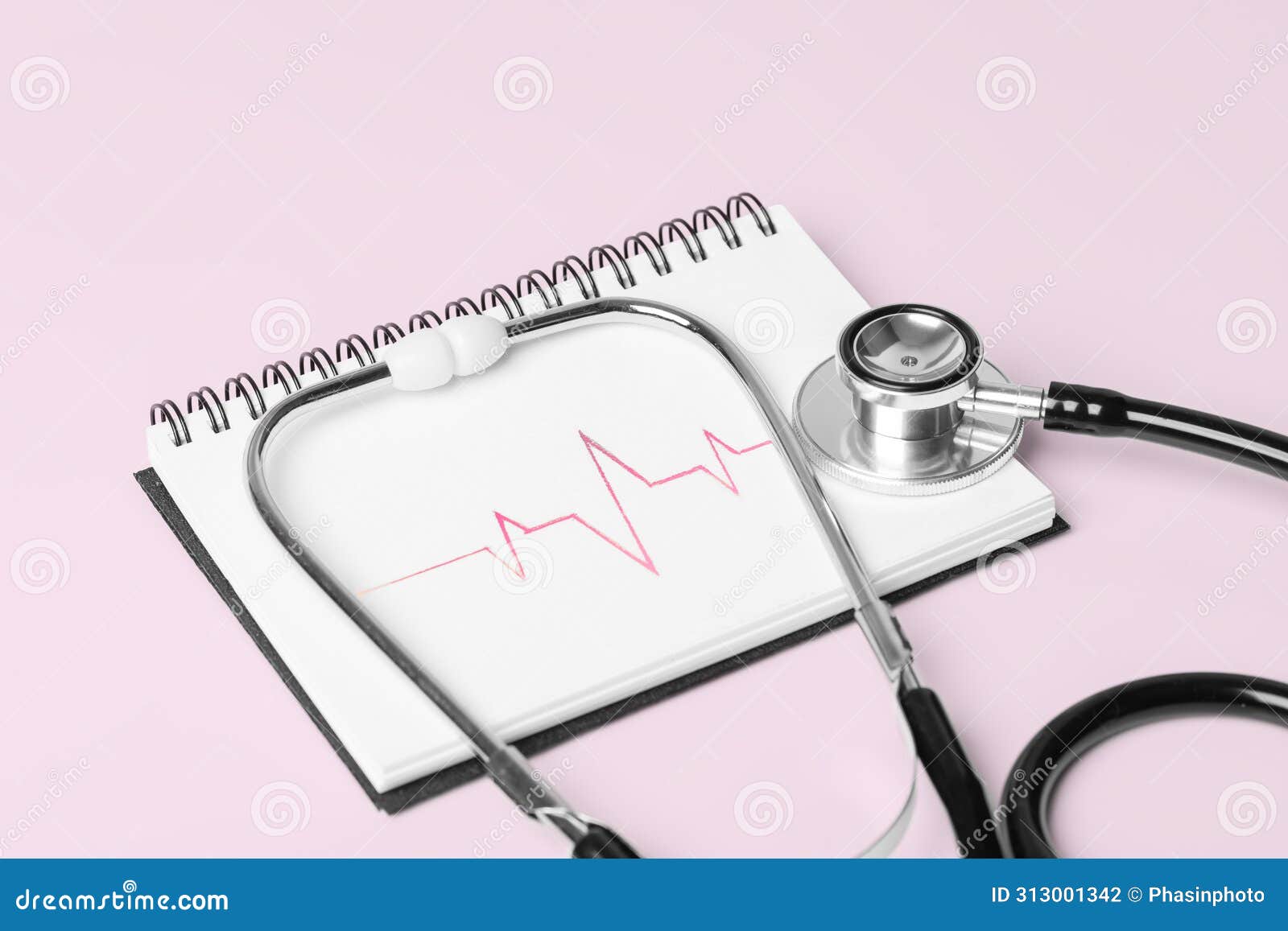 Stethoscope and Pulse Heartbeat Notebook Still Life Object on Pink ...