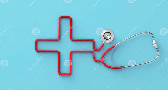 Stethoscope in the Shape of a Cross on a Blue Background. 3d Render ...