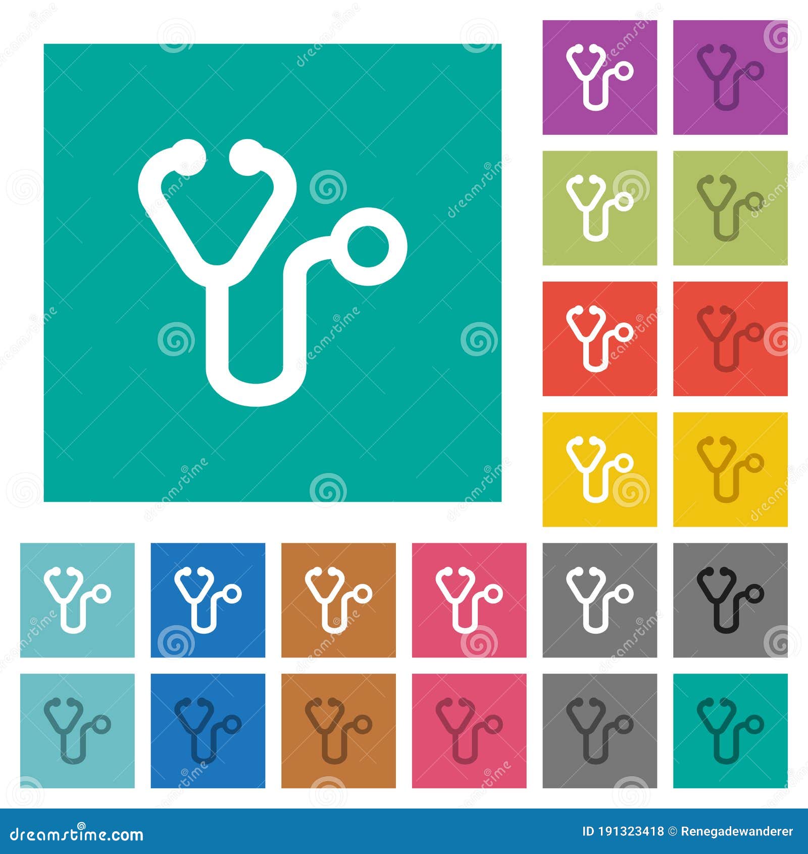 Stethoscope Square Flat Multi Colored Icons Stock Vector - Illustration ...