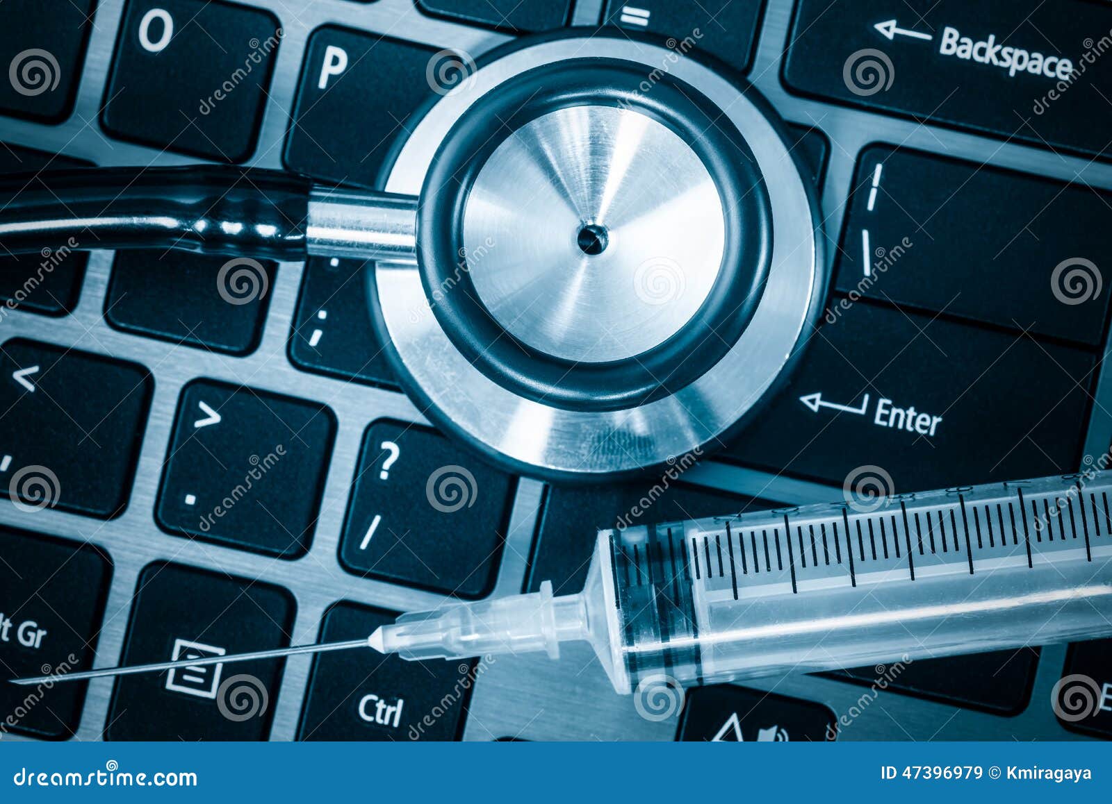 Stethoscope and Syringe on a Computer Keyboard Stock Image - Image of ...