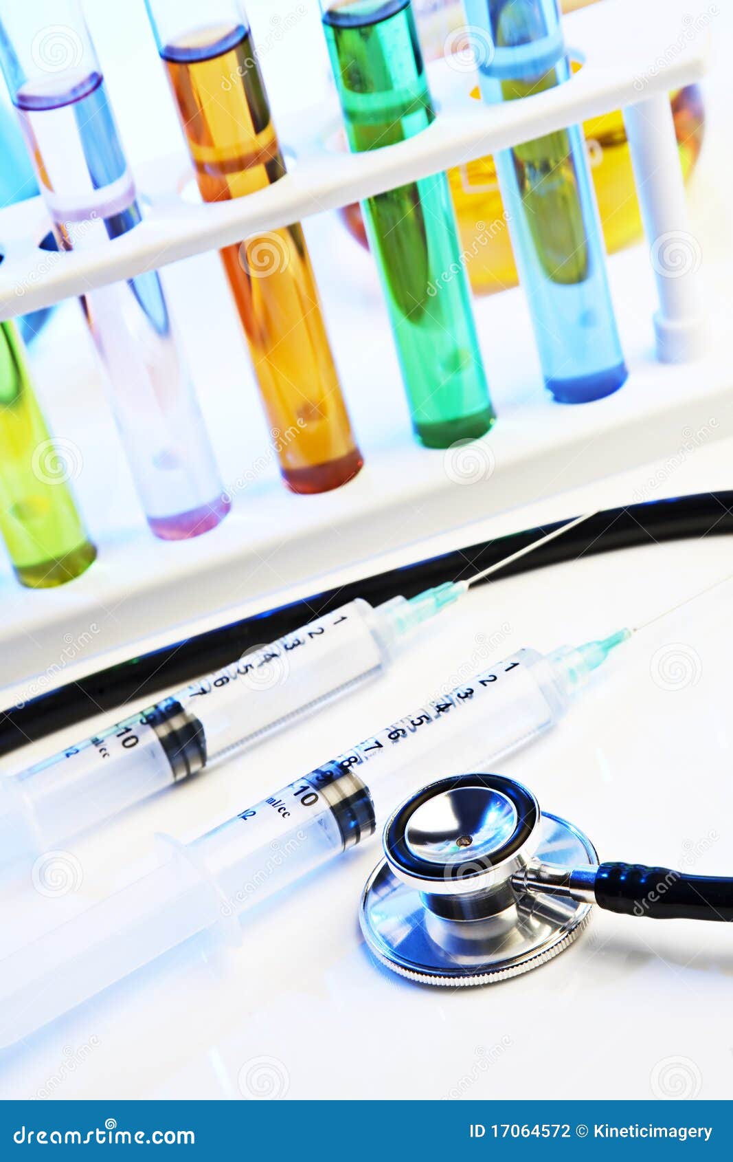 Stethoscope, Syringes, and Test Tubes. Stock Photo - Image of ...