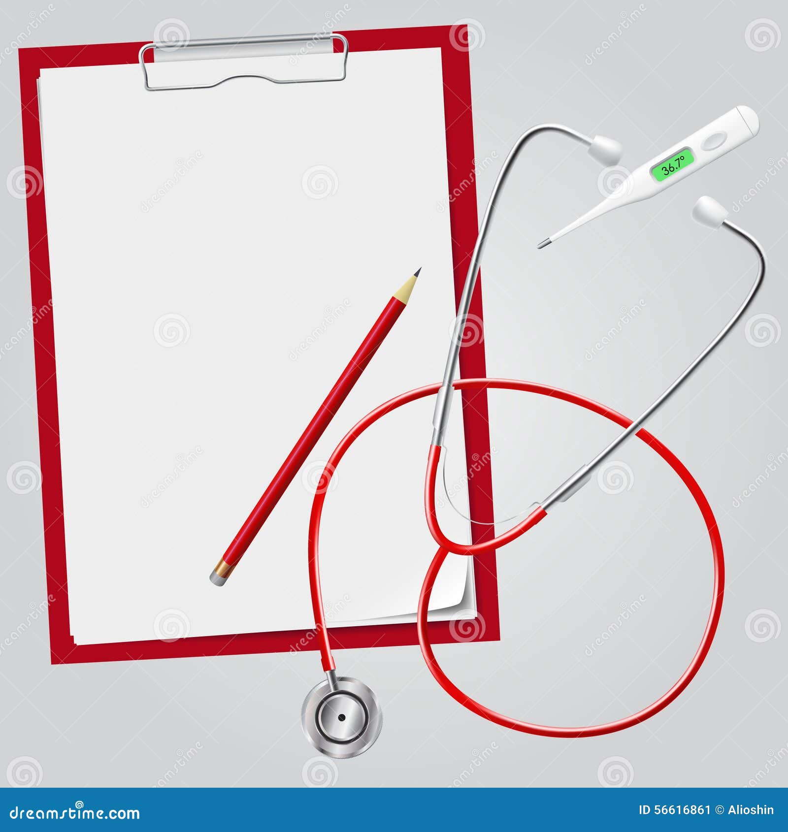 Stethoscope Thermometer Clipboard Pencil Stock Illustration