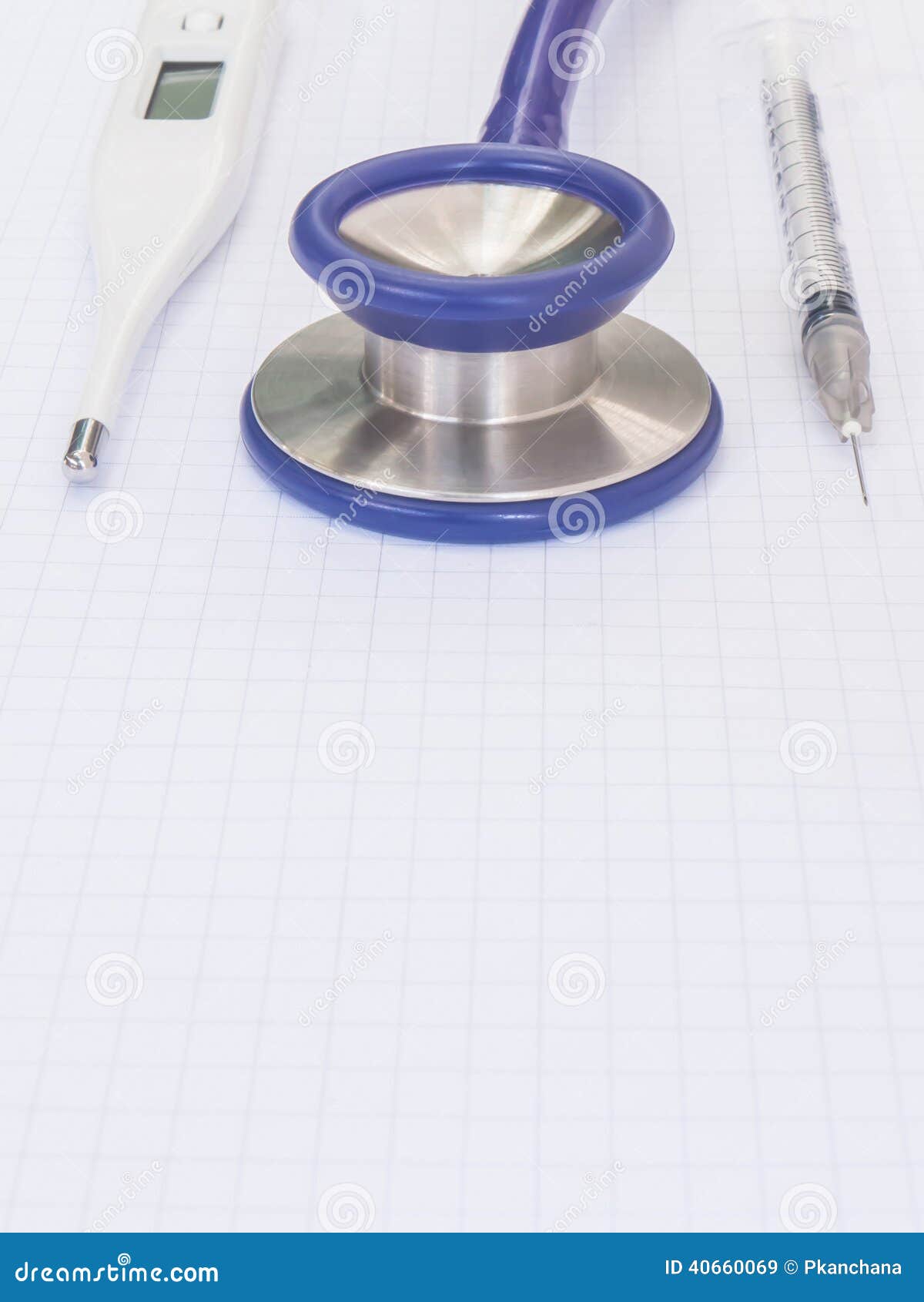 Stethoscope And Thermometer With Syringe Stock Image Image Of Tool