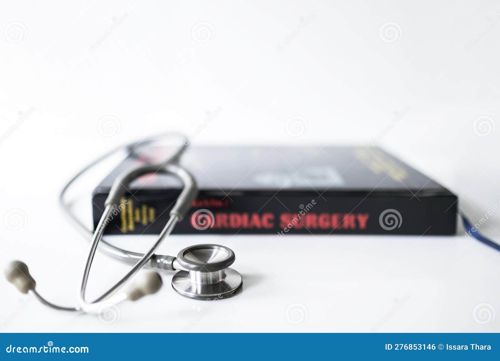 Stethoscope on White Clean Table Background with Black Cardiac Surgery ...