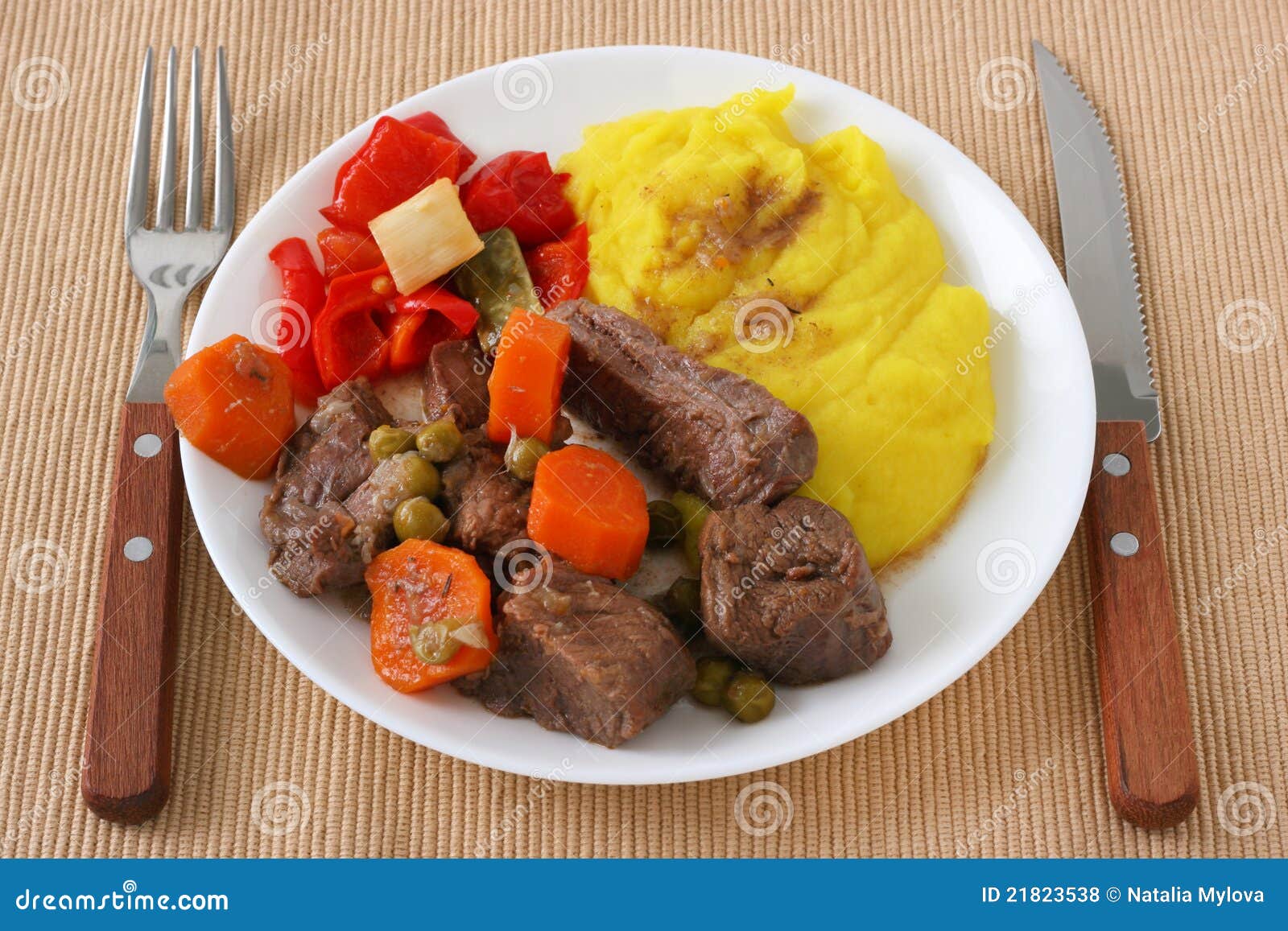 Stew Beef with Mashed Potato Stock Photo - Image of napkin, stewed ...