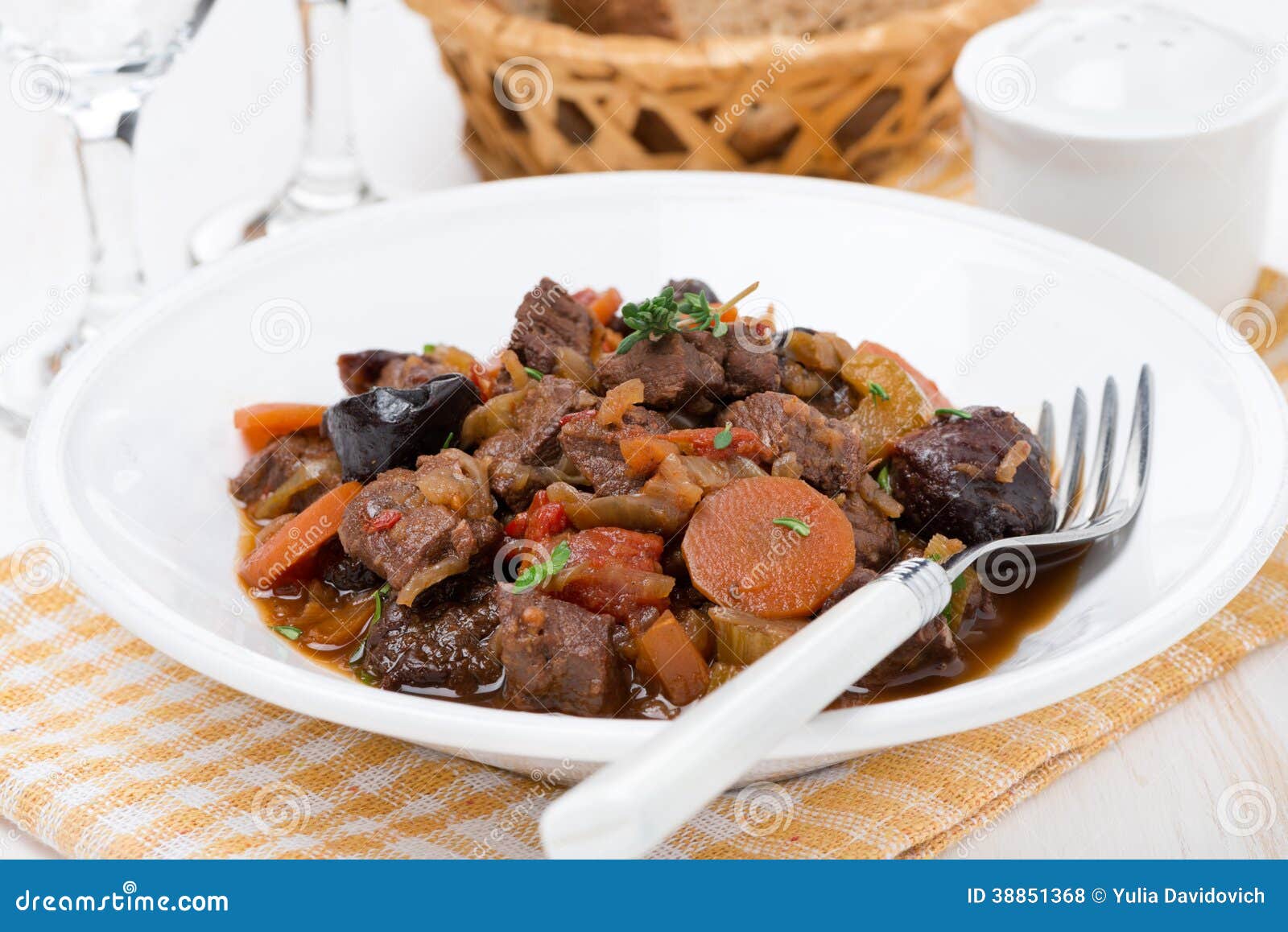 Stew with Beef and Vegetables on the Plate Stock Photo - Image of ...