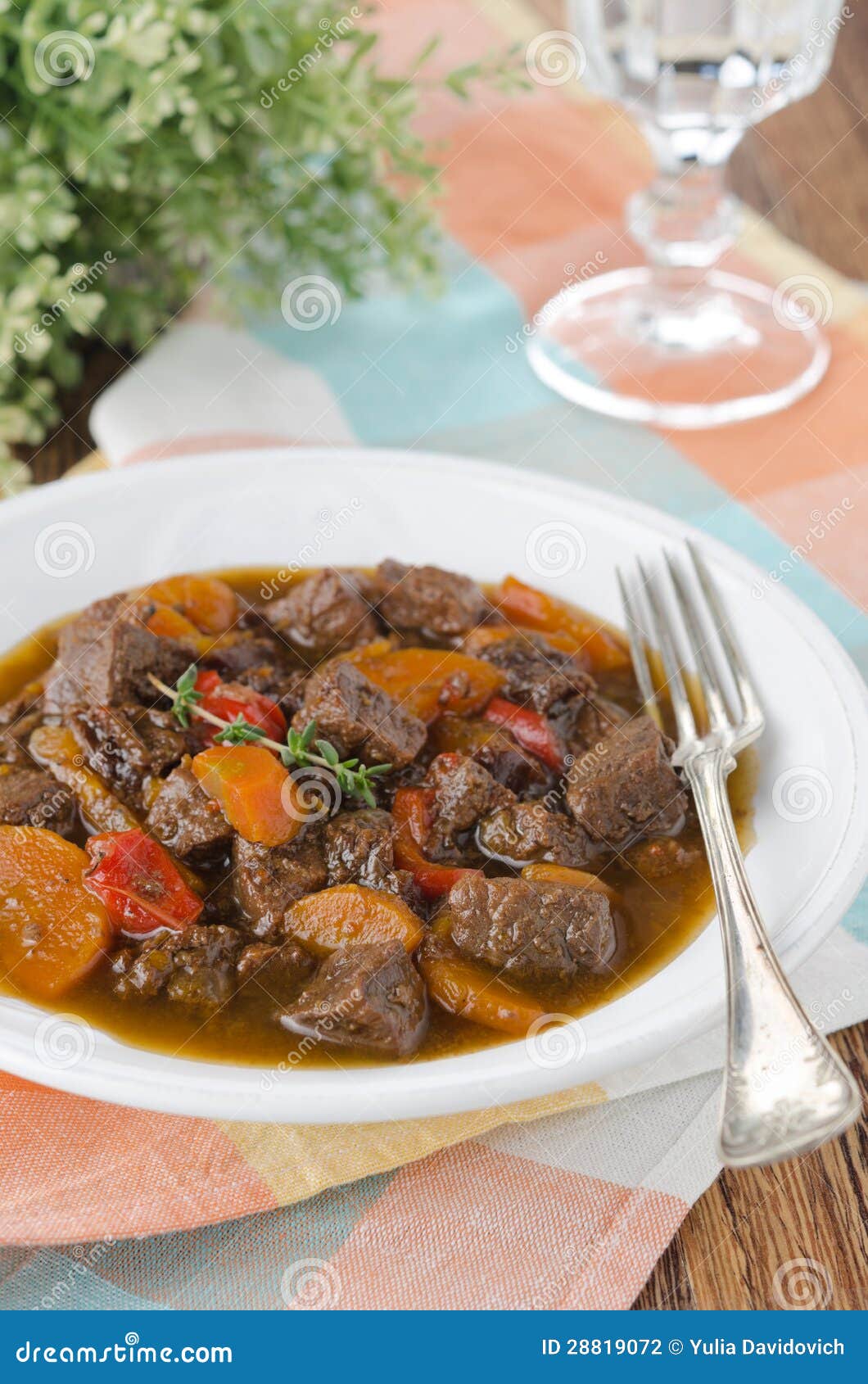 Stew Of Beef With Vegetables And Prunes In A Plate, Vertical Picture ...