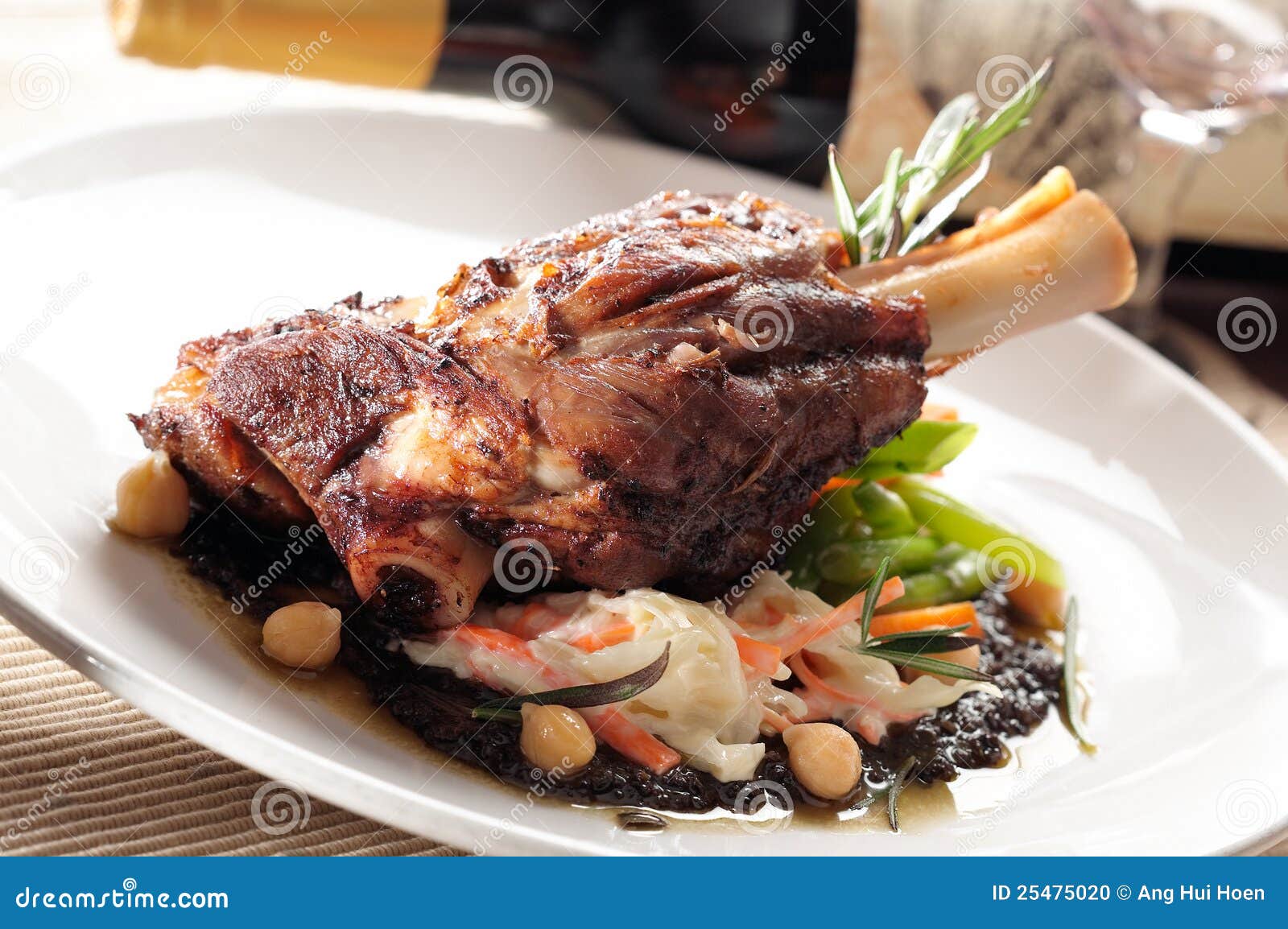 Lamb Shank Rogan Josh Gosht Plain Basmati Rice Stock Photography ...