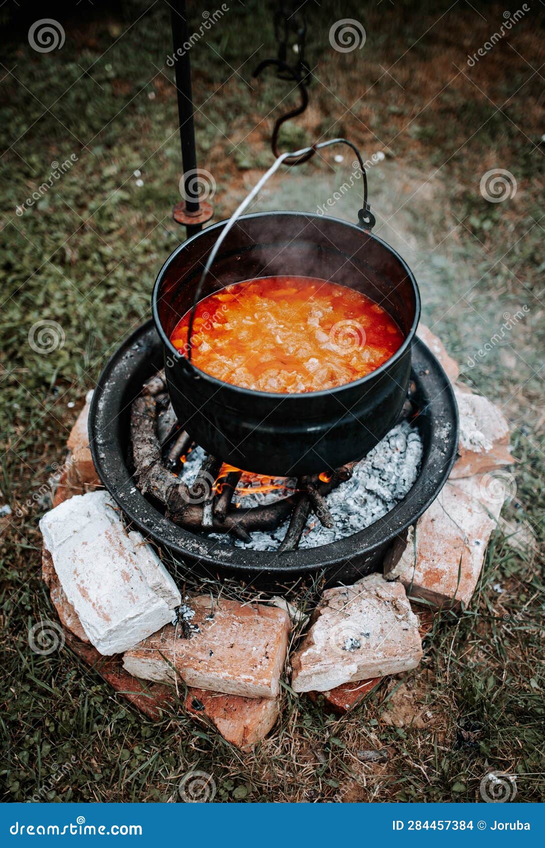 Stew Pot at Open Fire Outdoor Stock Photo - Image of boil, camp: 284457384