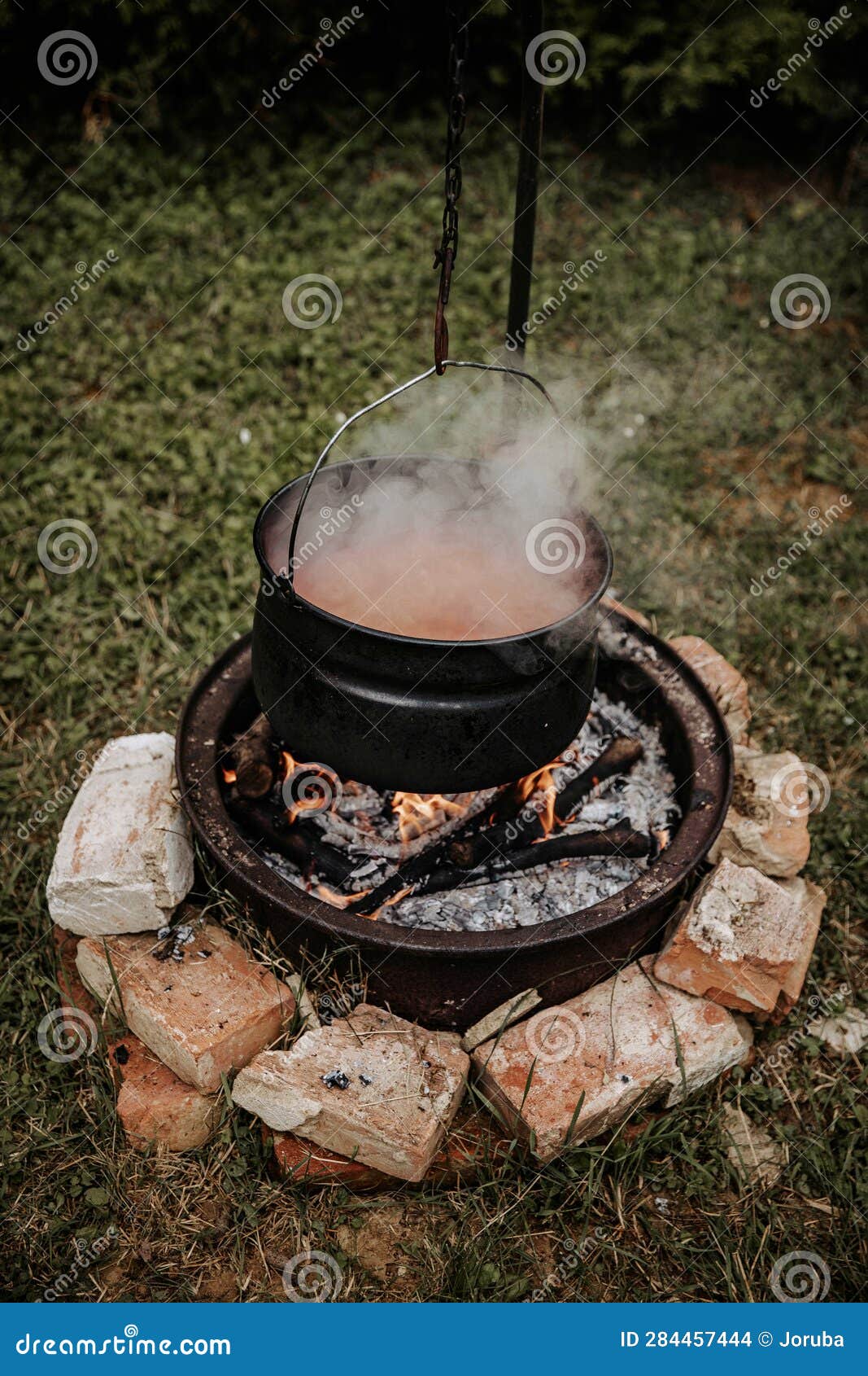 Stew Pot at Open Fire Outdoor Stock Photo - Image of heat, goulash ...