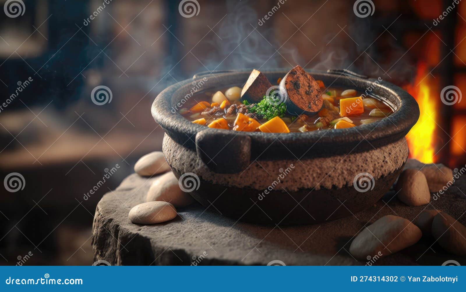 Stew on Stone, Blurred Background, Rustic Pub. Generative AI Stock ...