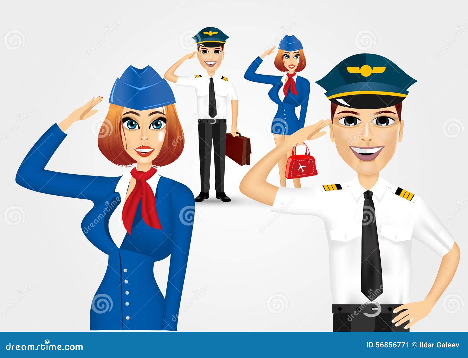 Stewardess and Pilot Saluting Stock Vector - Illustration of hostess ...