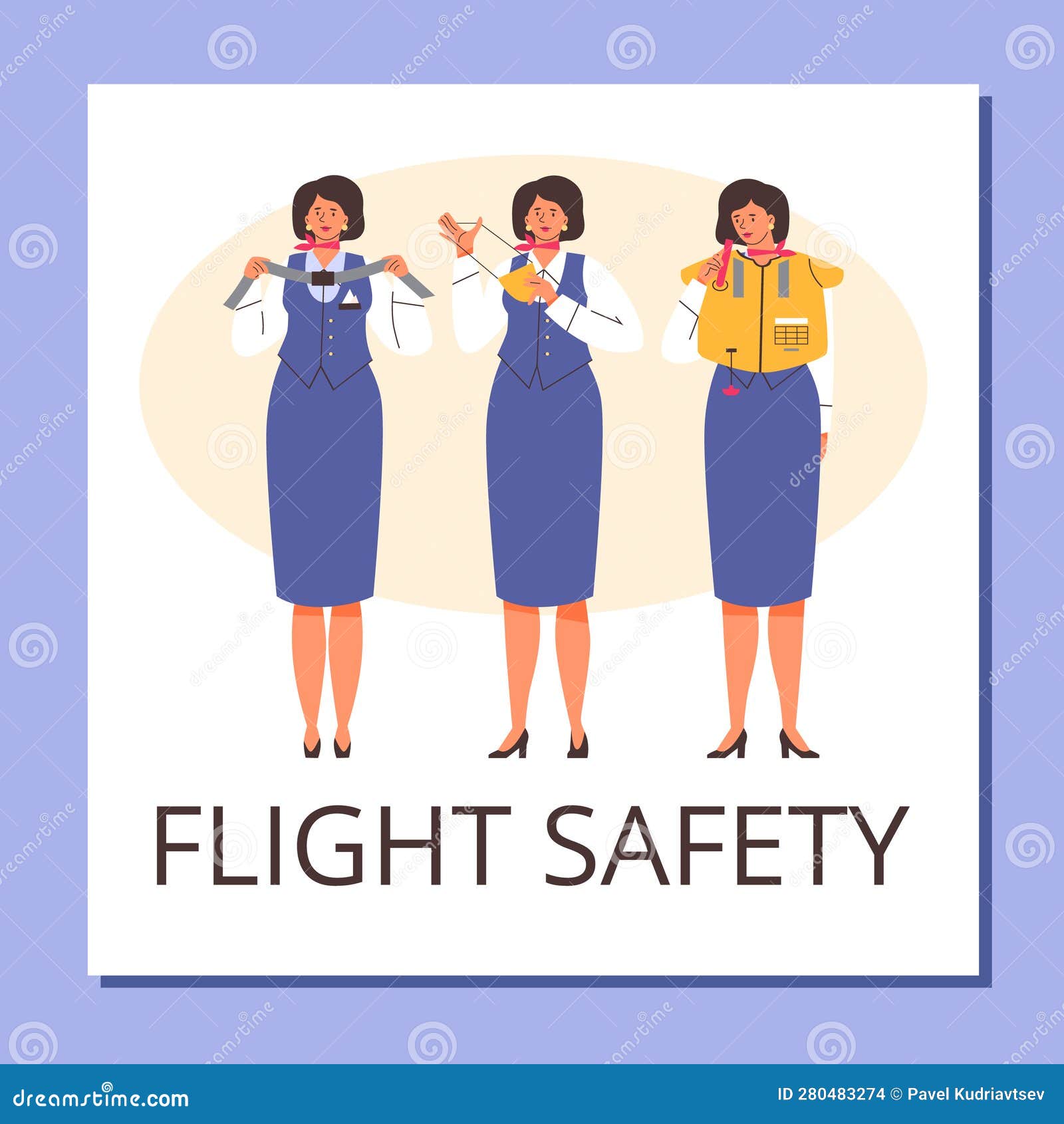Stewardesses Demonstrate Flight Rules Flat Style, Vector Illustration ...