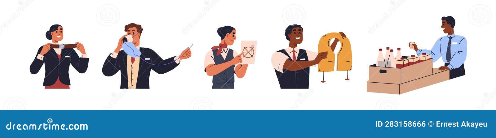 Stewardesses, Flight Attendants, Airplane Hostess At Work. Steward ...