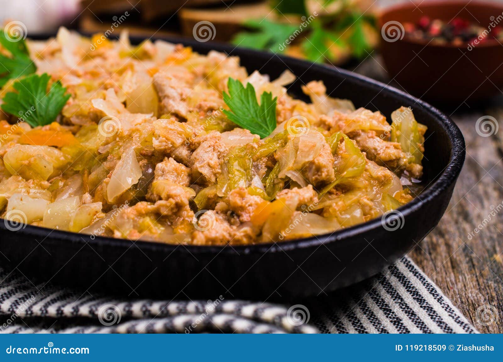 Stewed Cabbage with Minced Meat Stock Image - Image of meat, food ...