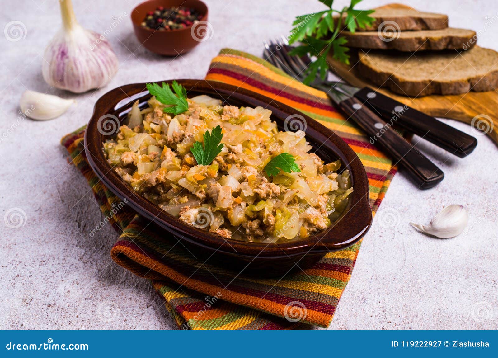 Stewed Cabbage with Minced Meat Stock Image - Image of organic ...