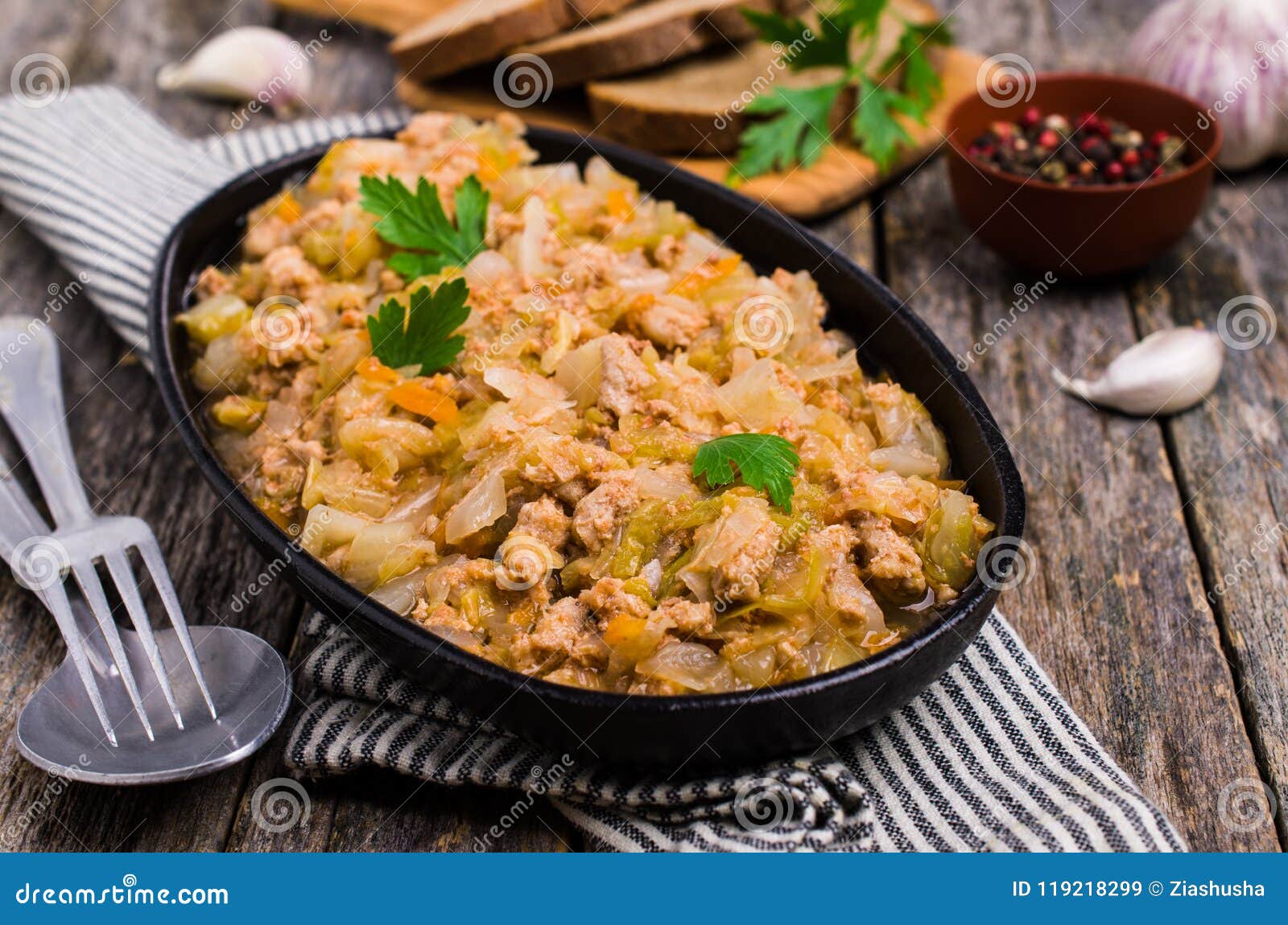Stewed Cabbage with Minced Meat Stock Image - Image of rustic, ground ...