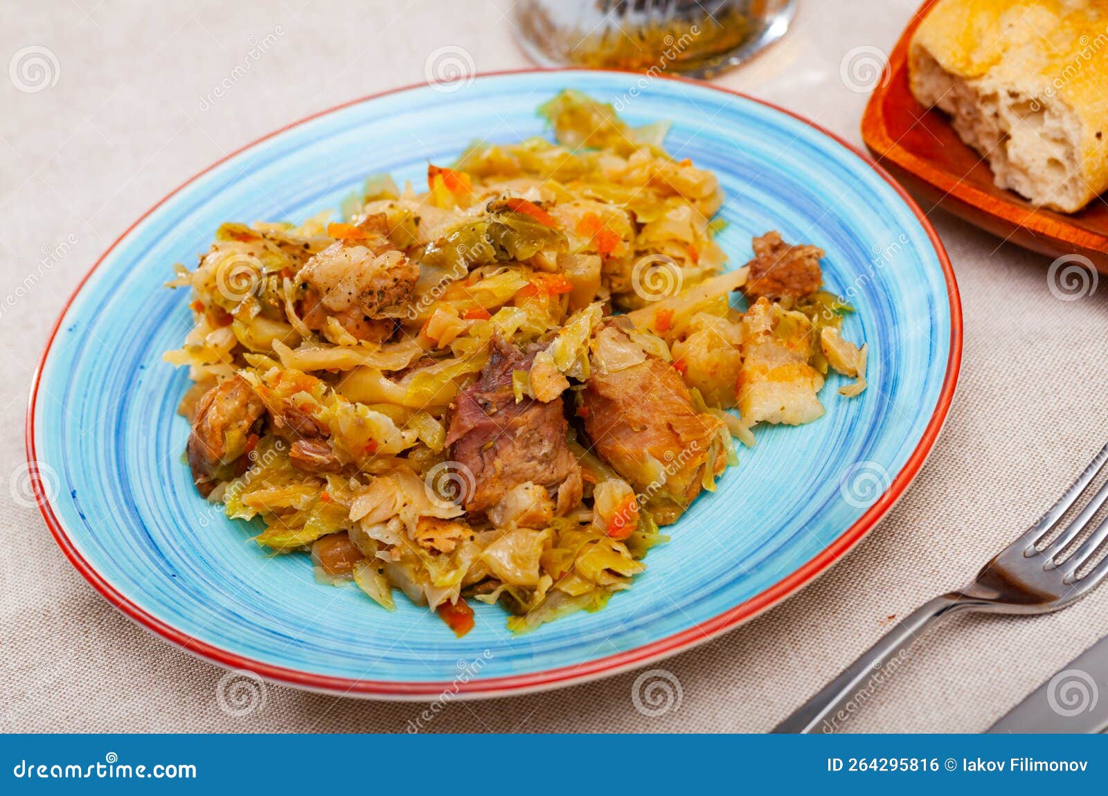 Stewed cabbage with pork stock photo. Image of food - 264295816