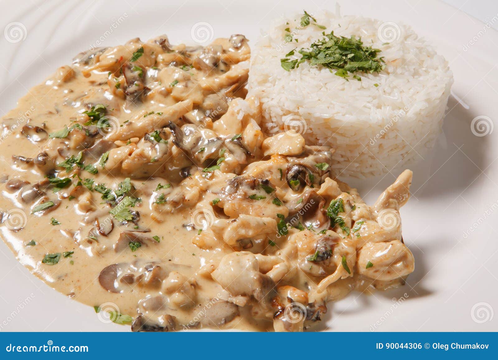 Stewed Chicken with White Rice and Mashroom Sauce Stock Photo - Image ...