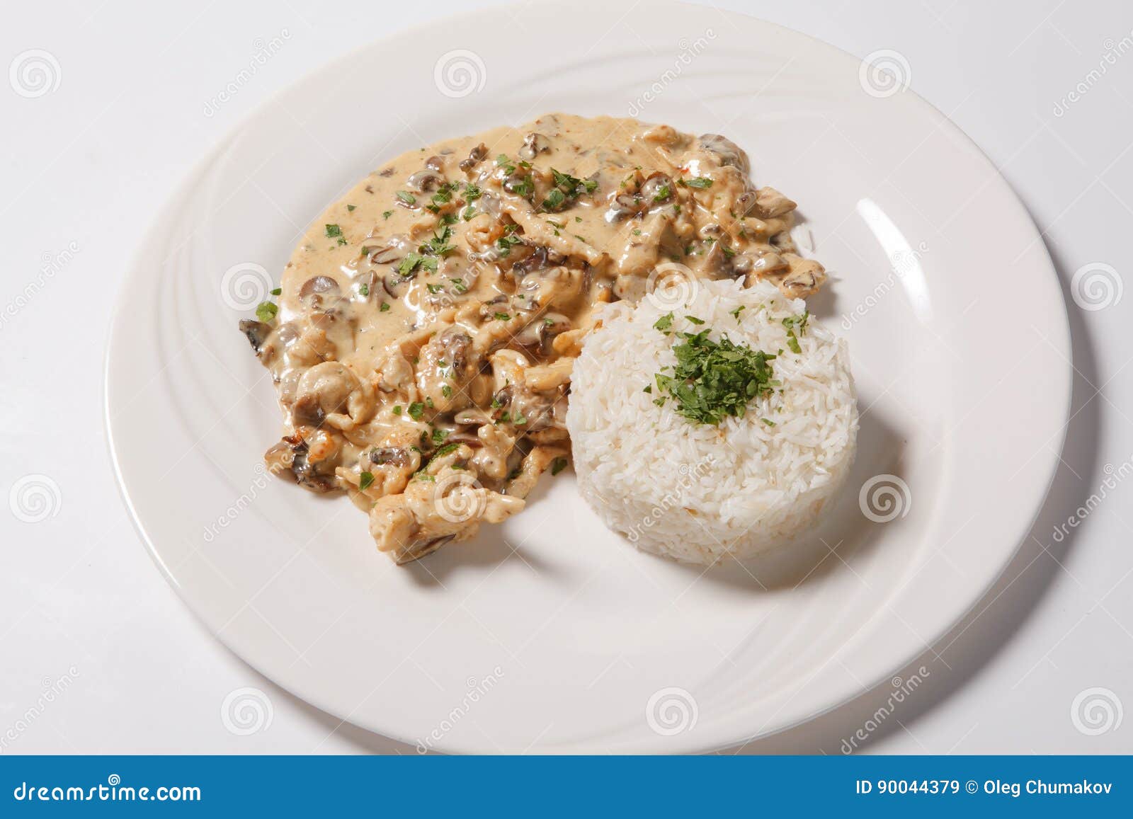 Stewed Chicken with White Rice and Mashroom Sauce Stock Image - Image ...
