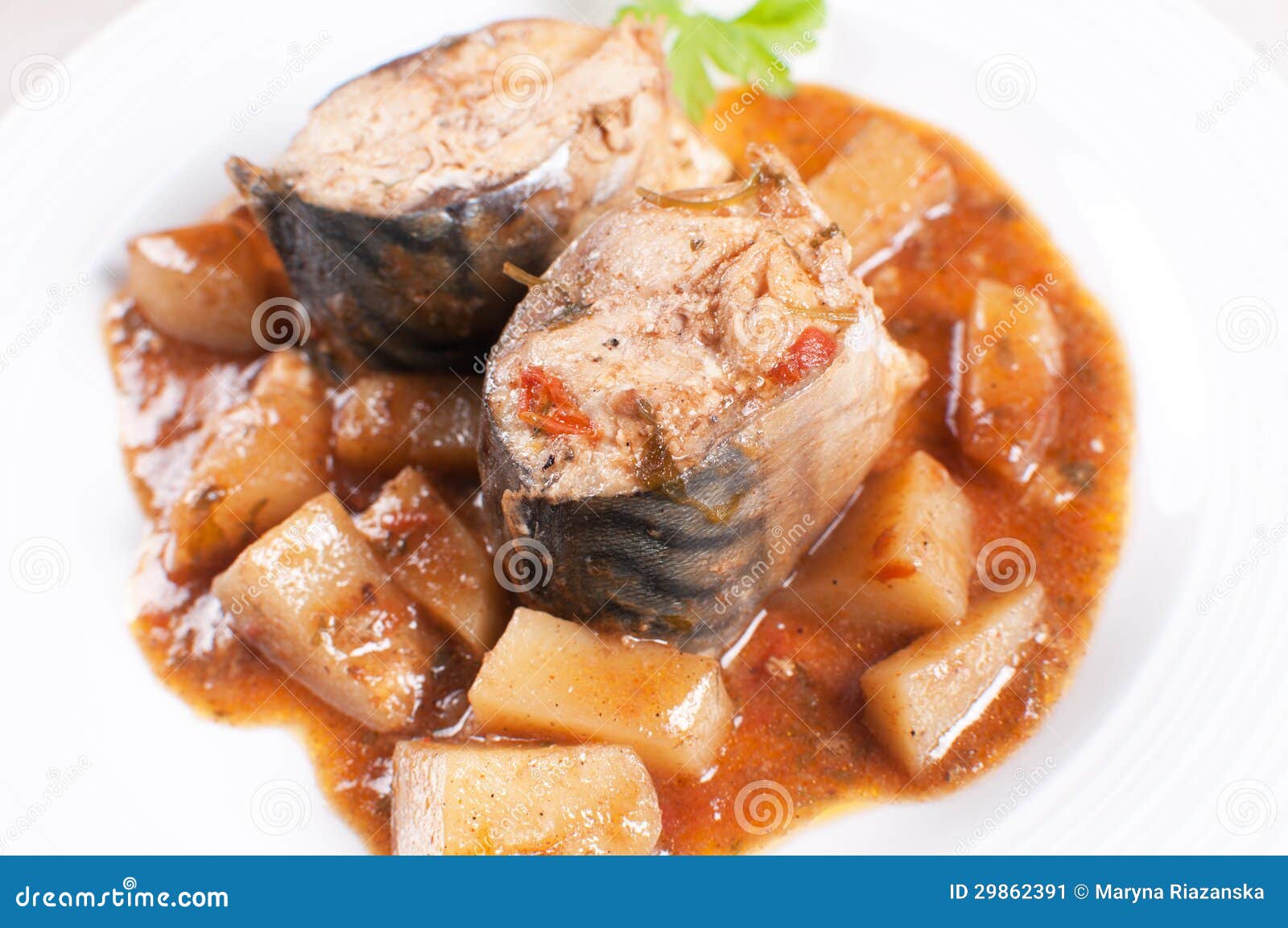 Stewed Mackerel Fish Pieces with Potatoes Stock Image - Image of cooked ...