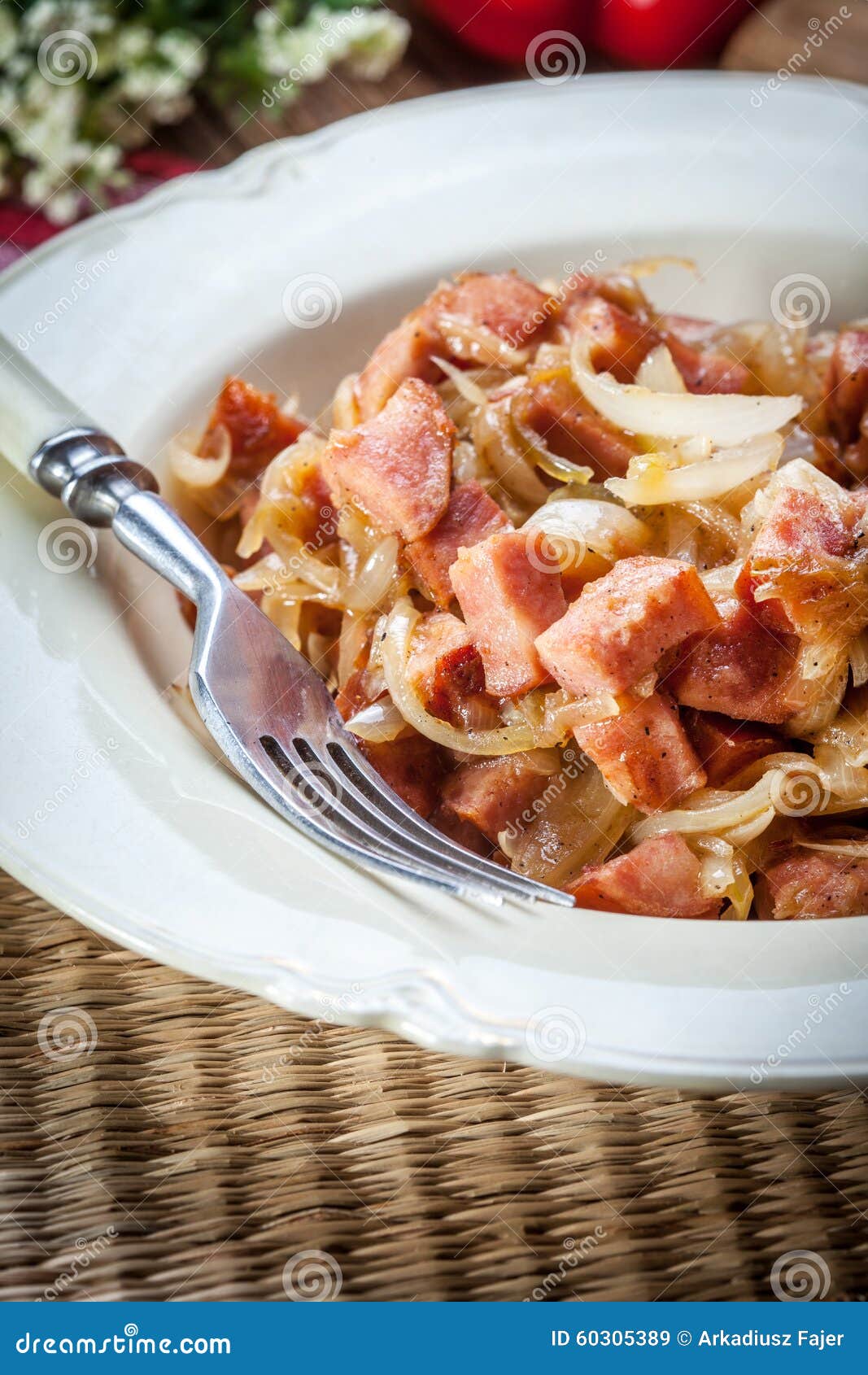 Stewed Onions with Sausage. Stock Image - Image of organic, sausage ...