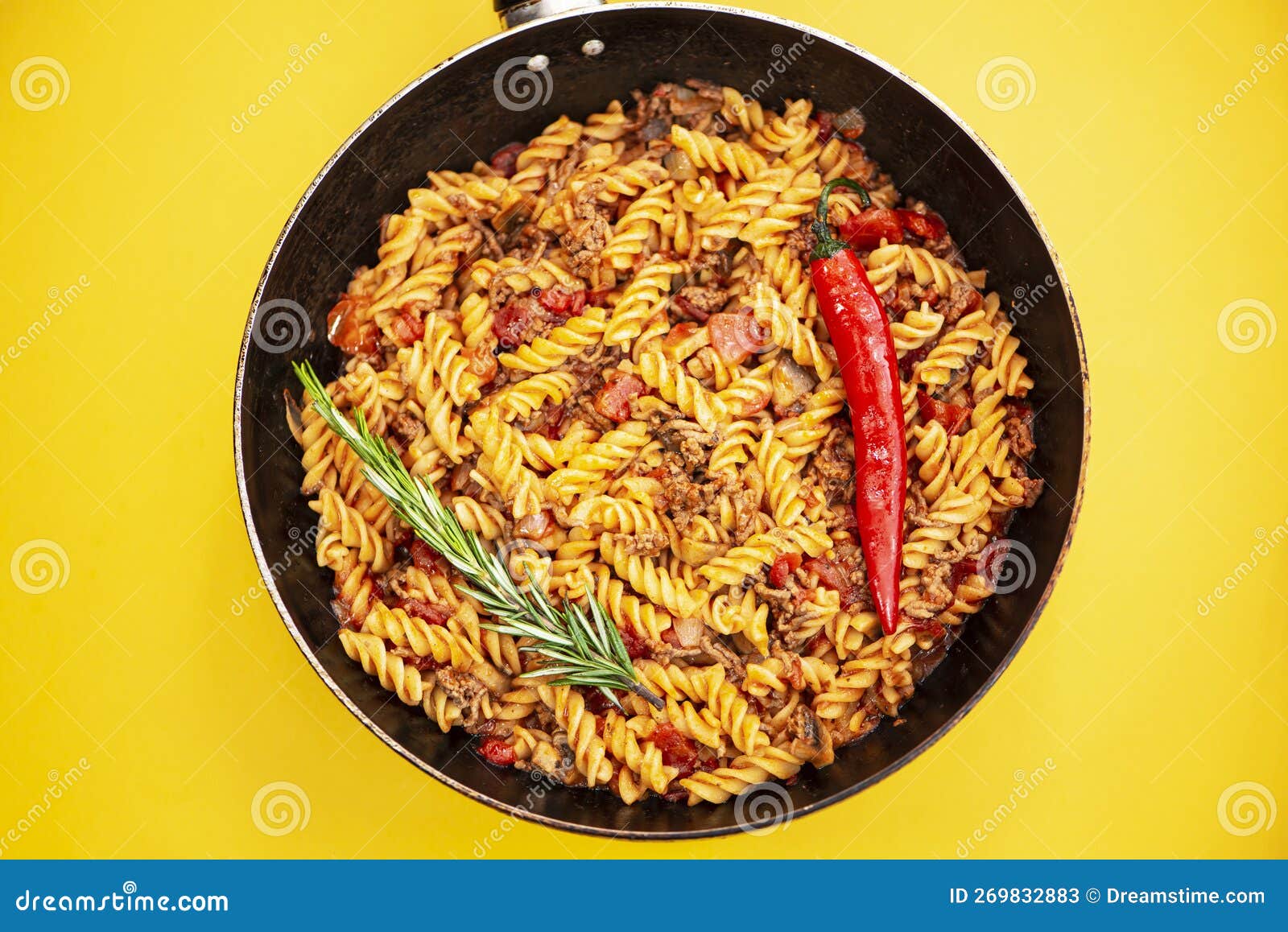 Stewed Pasta with Meat is Cooked in a Frying Pan Stock Image - Image of ...