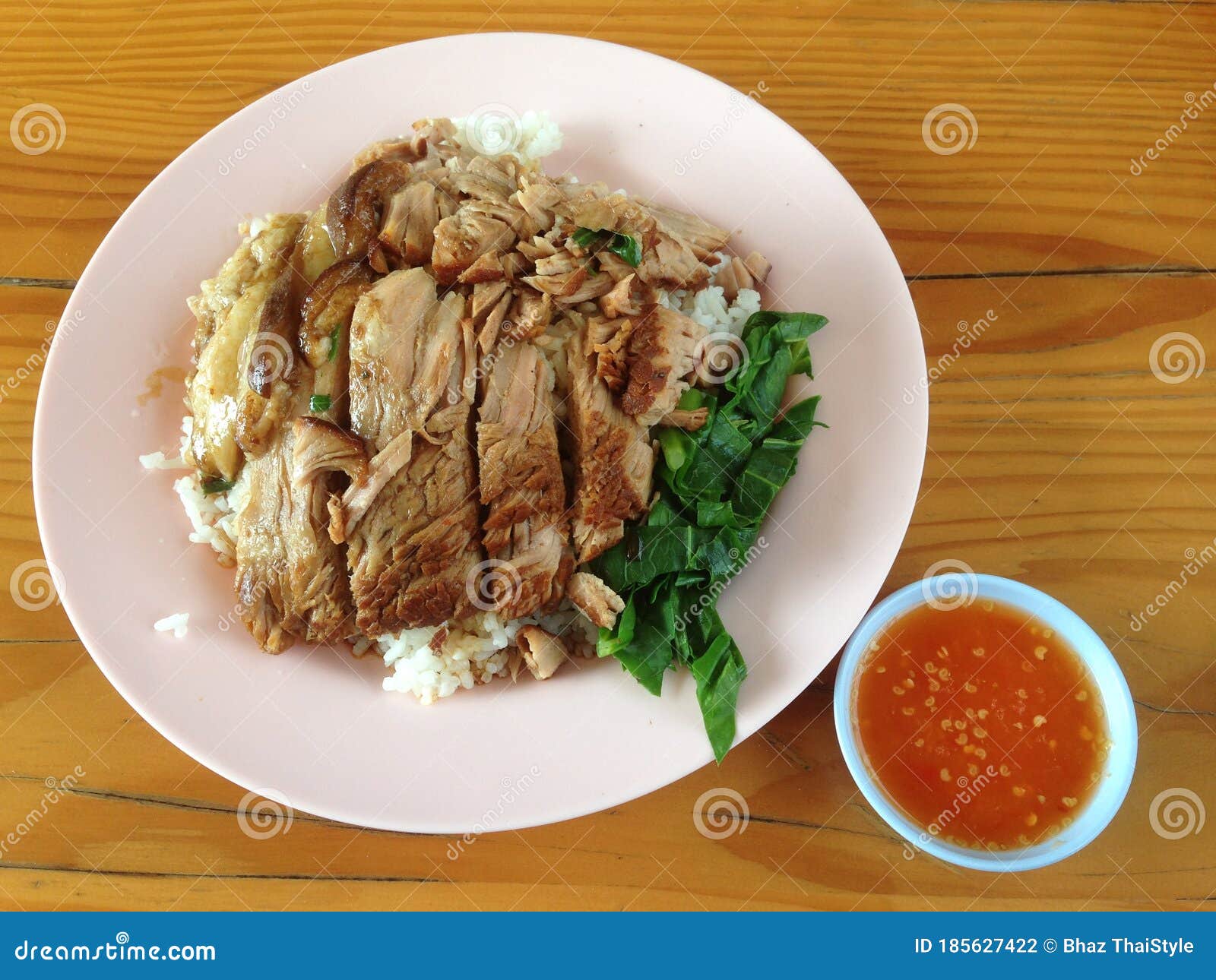 Stewed pork leg on rice stock photo. Image of pork, stewed - 185627422