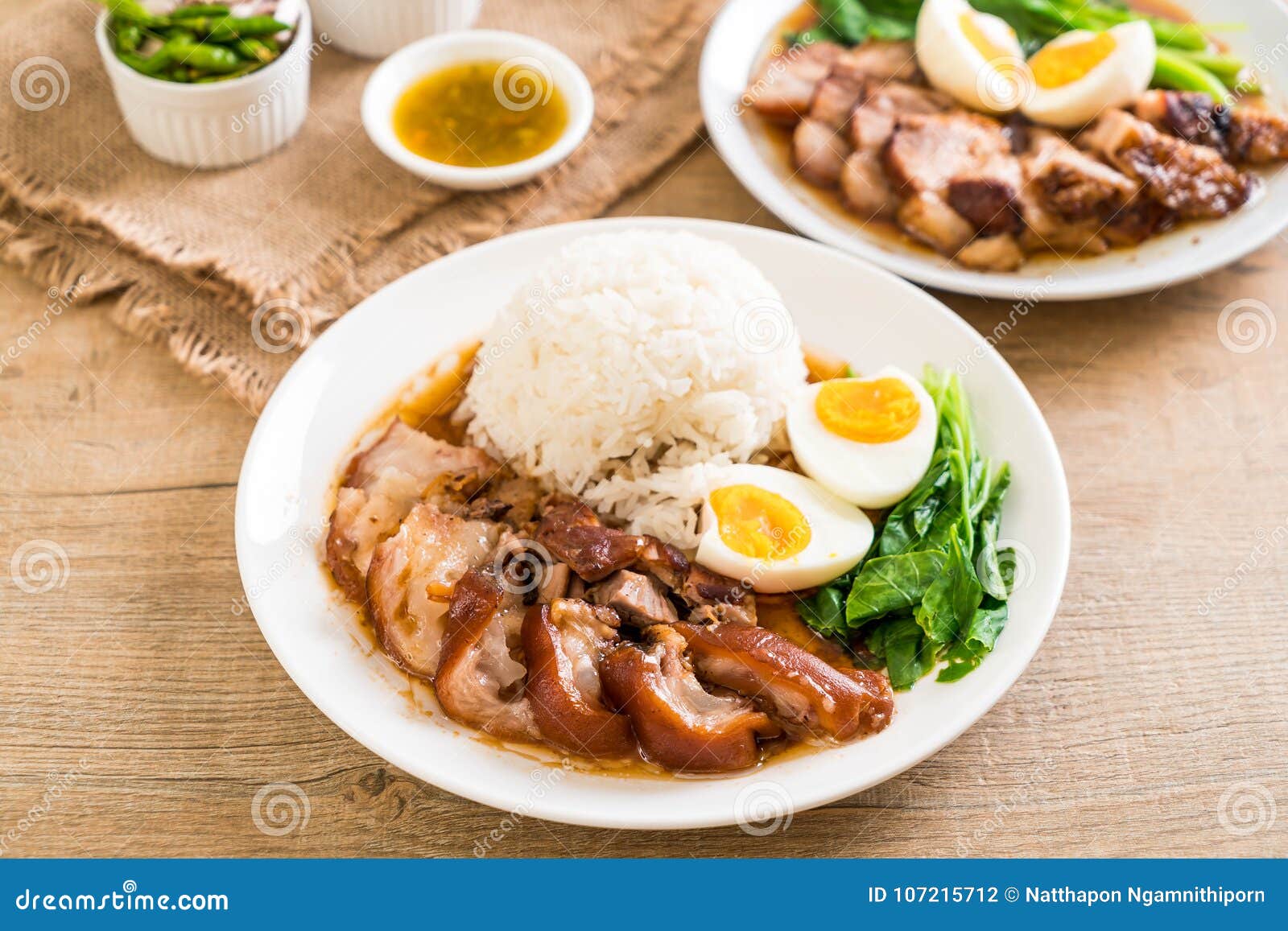 Stewed pork leg with rice stock photo. Image of stewed - 107215712
