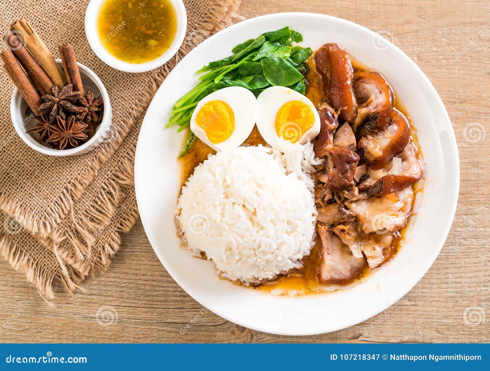 Stewed pork leg with rice stock image. Image of china - 107218347