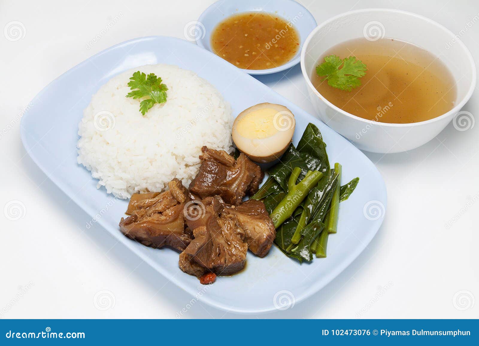 Stewed Pork on Rice Isolated on White Background Stock Photo - Image of ...