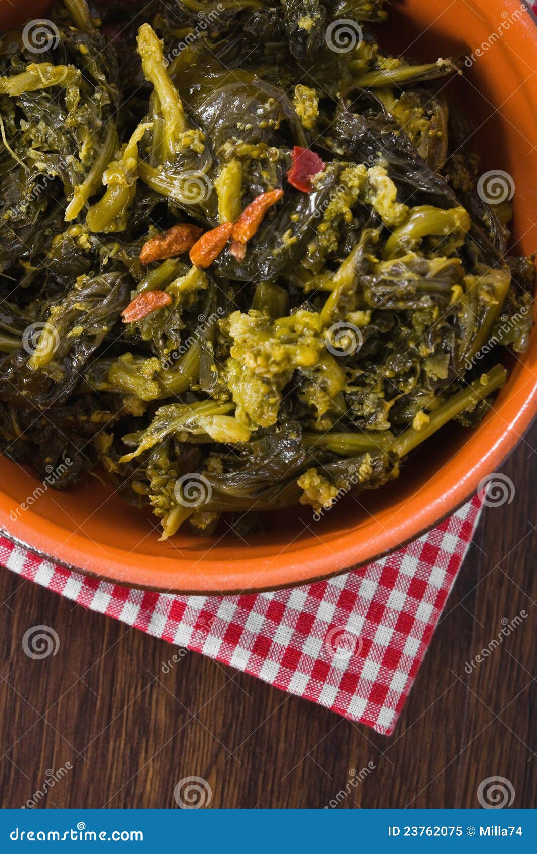 Stewed turnip greens. stock image. Image of checked, macro - 23762075