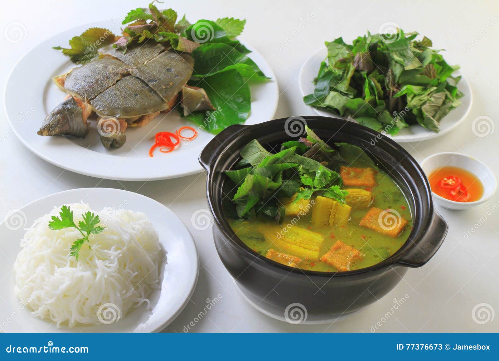 Stewed Turtle Softshells with Herbs, Banana Soup and Vermicelli Stock ...