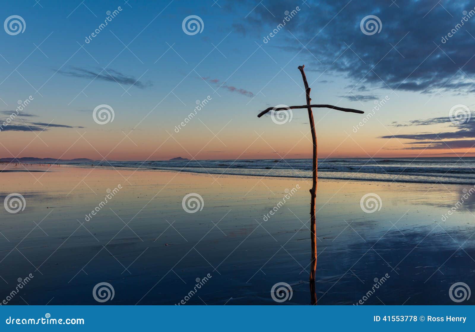 Stick Beach Cross stock photo. Image of faith, holy, clouds - 41553778