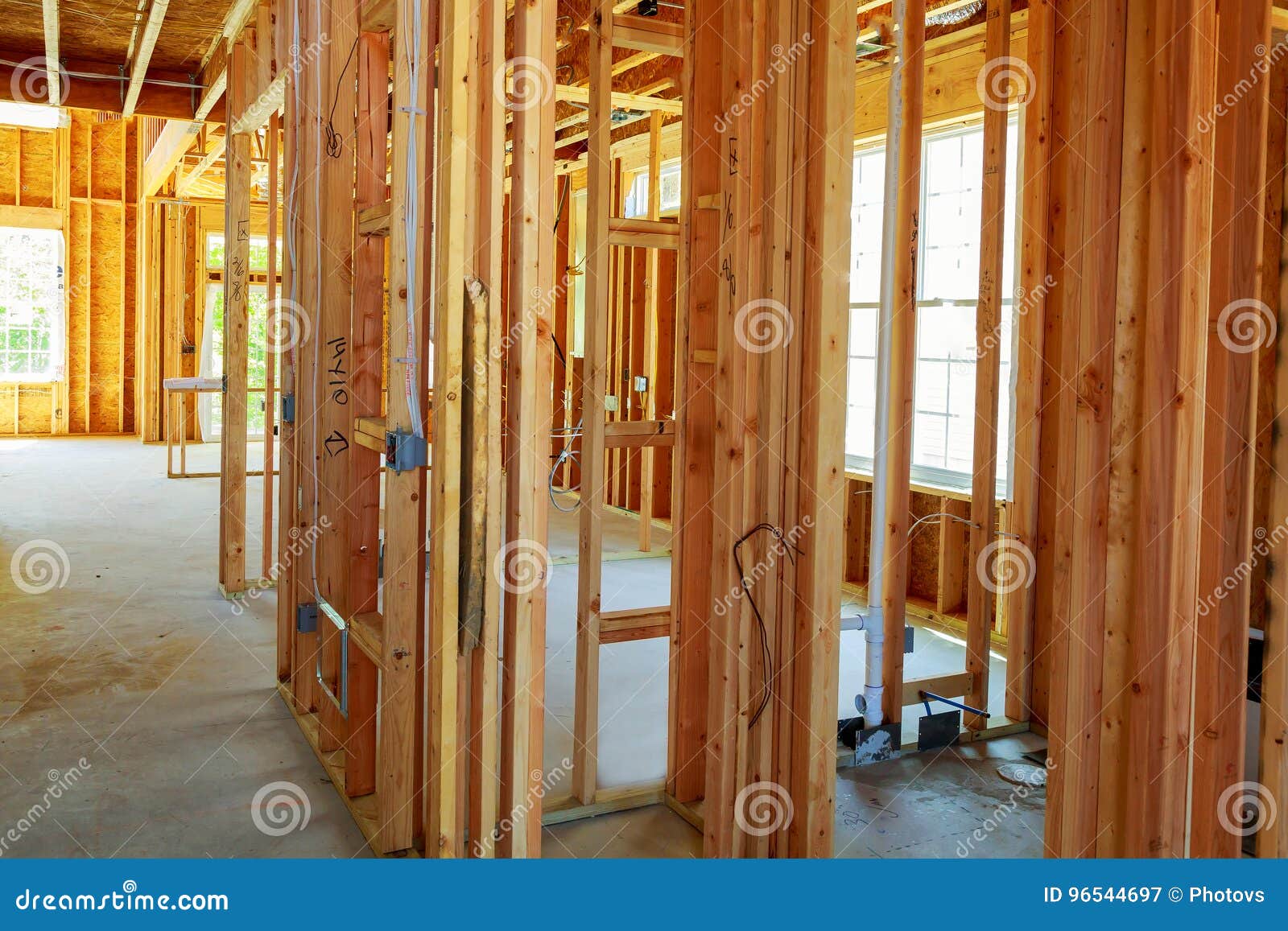 A Stick Built House Under Construction Stock Image - Image of wall ...
