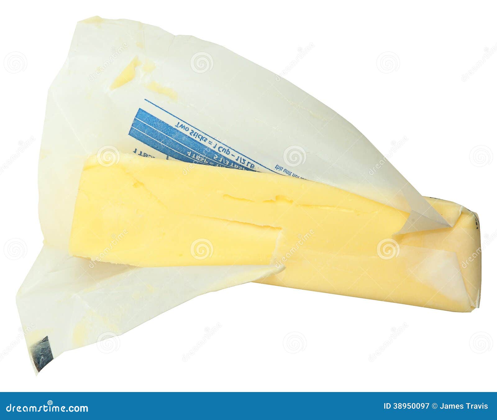 Stick of Butter in Paper Unwrapped Over White Stock Image - Image of ...