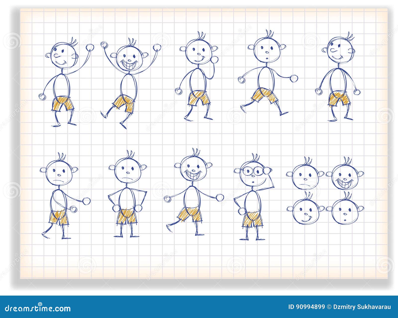 Stick Child with Different Poses Stock Vector - Illustration of jump ...