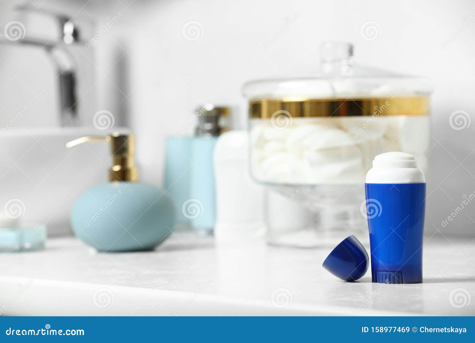 Stick Deodorant and Different Toiletry on Table in Bathroom Stock Image ...