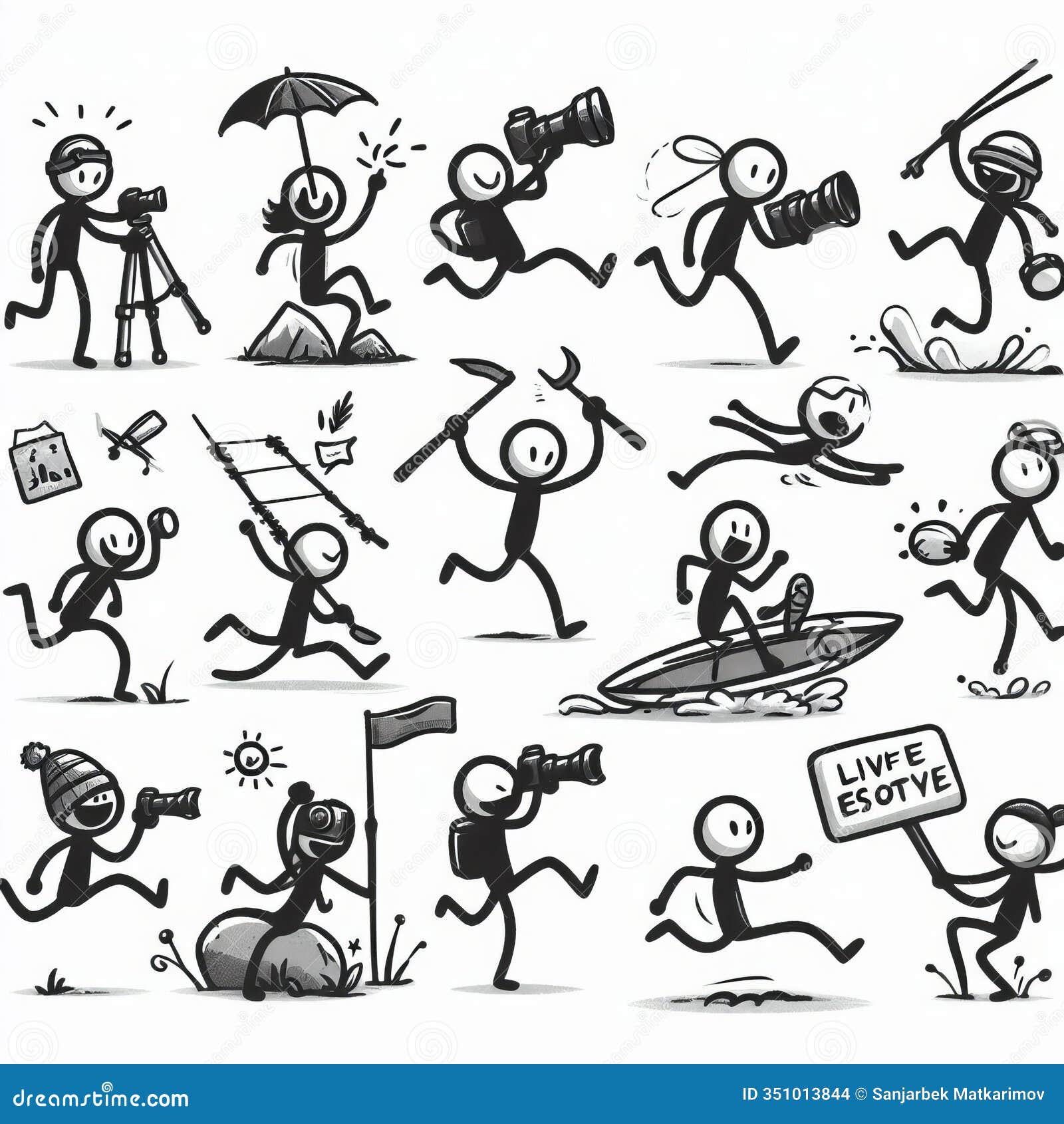 Stick Figure Adventures Stick Figures in Various Adventurous Pos Stock ...